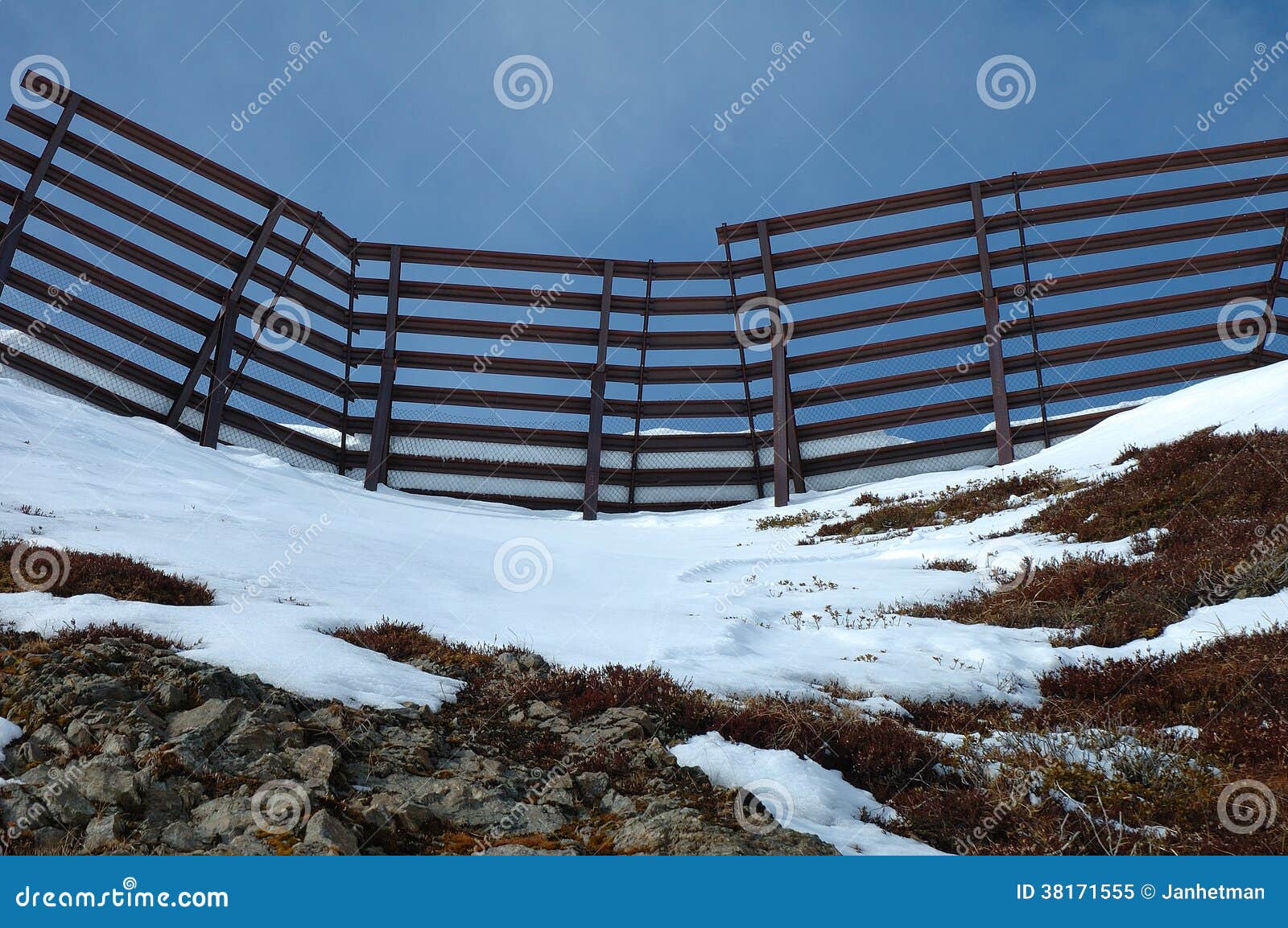 Anti Avalanche Structure on the Side of a Mountain Stock Image - Image ...