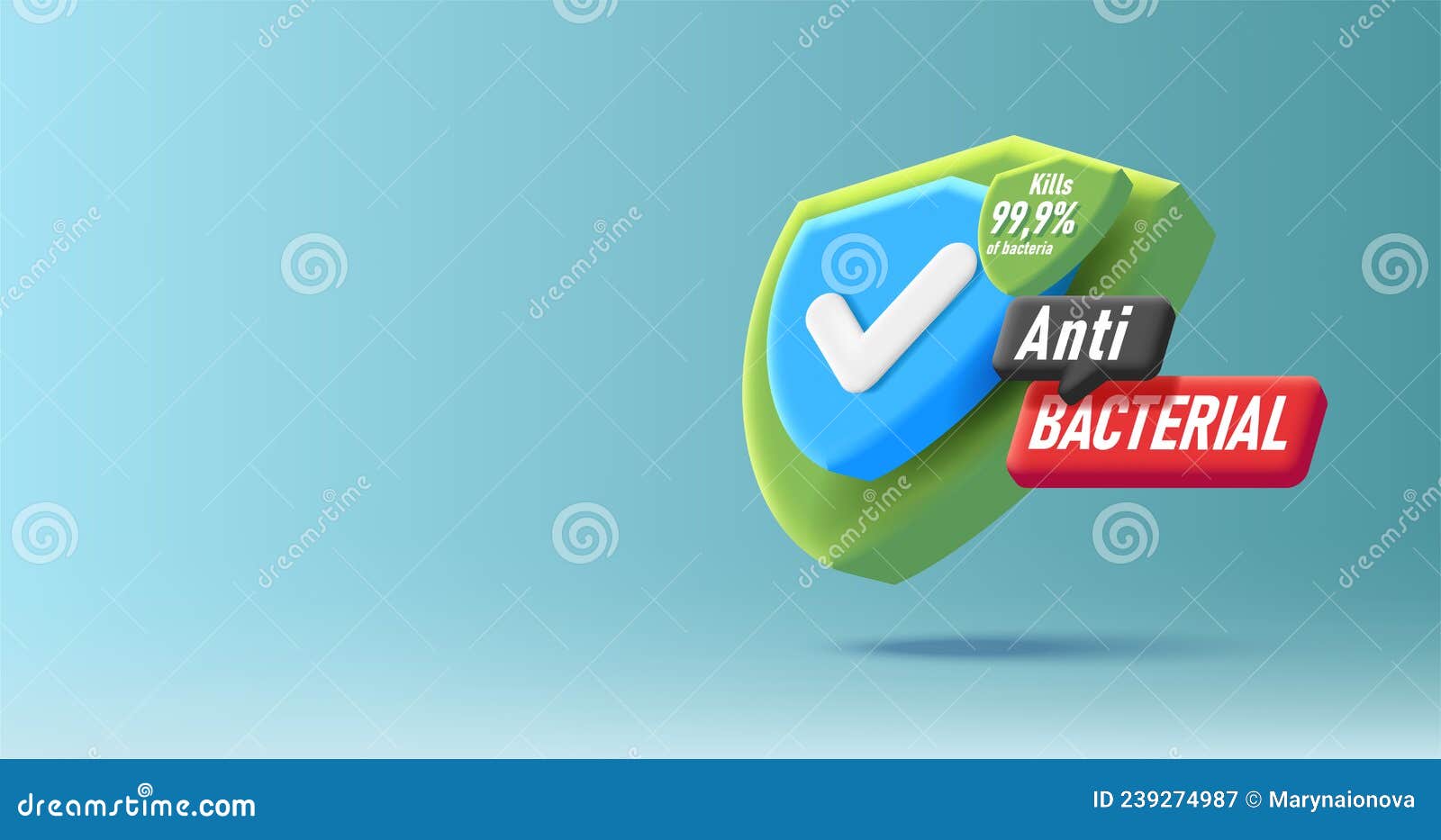 Anti Bacterial Lebel, 3d Illustration of Isometric Shield with ...