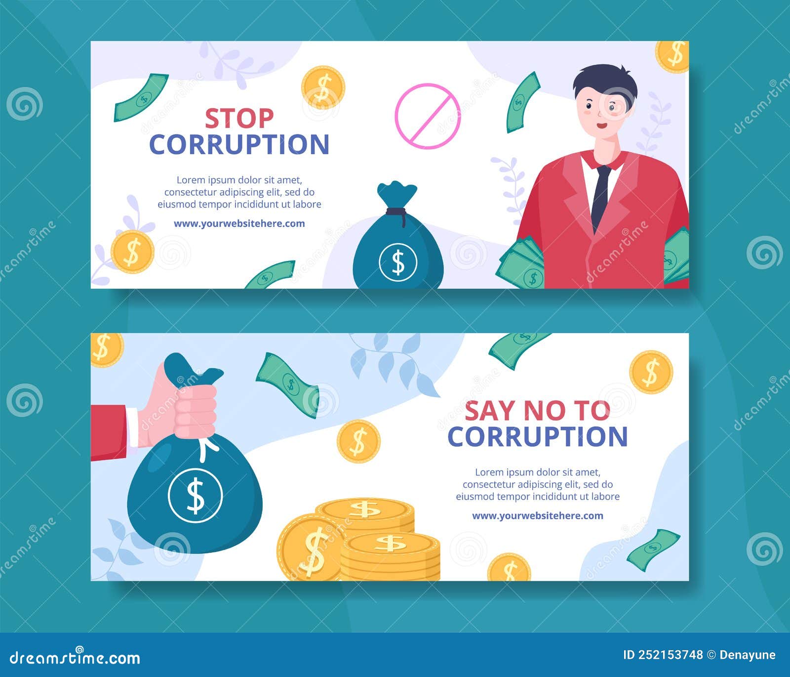 Anti Corruption Horizontal Banner Template Flat Cartoon Background ...