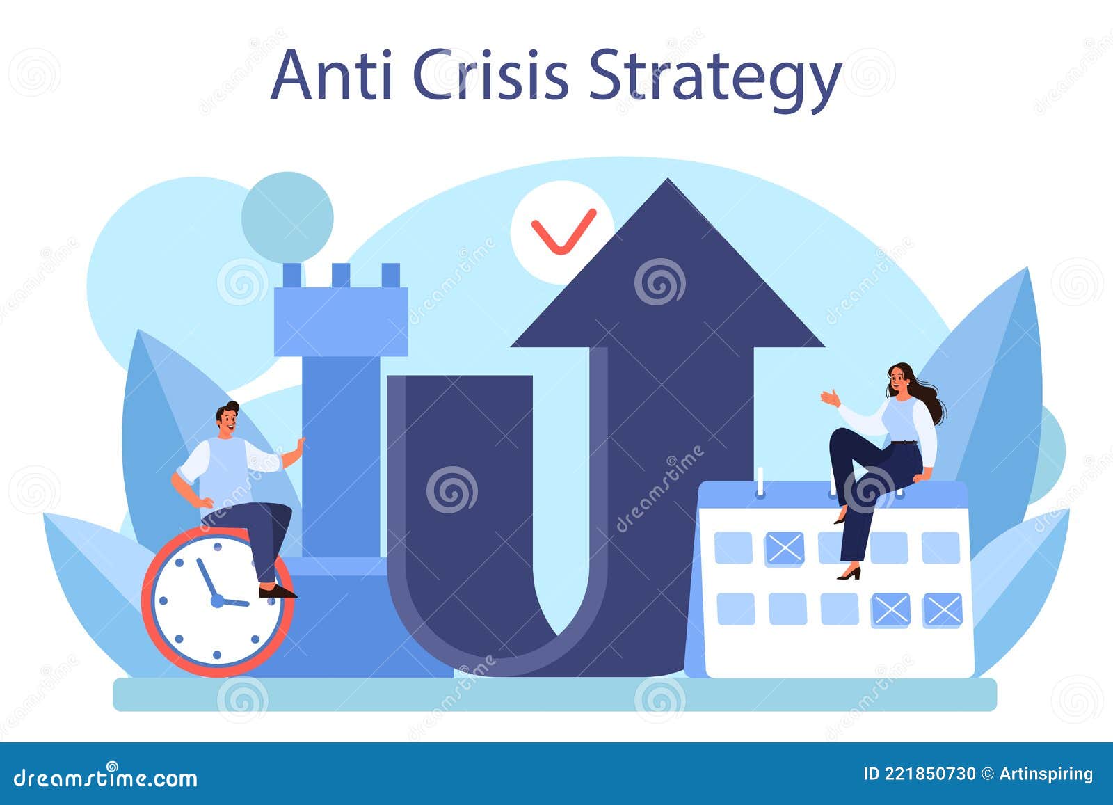 Anti Crisis Strategy Landing Page Template Power Team Characters Climbing At Huge Growing Arrow