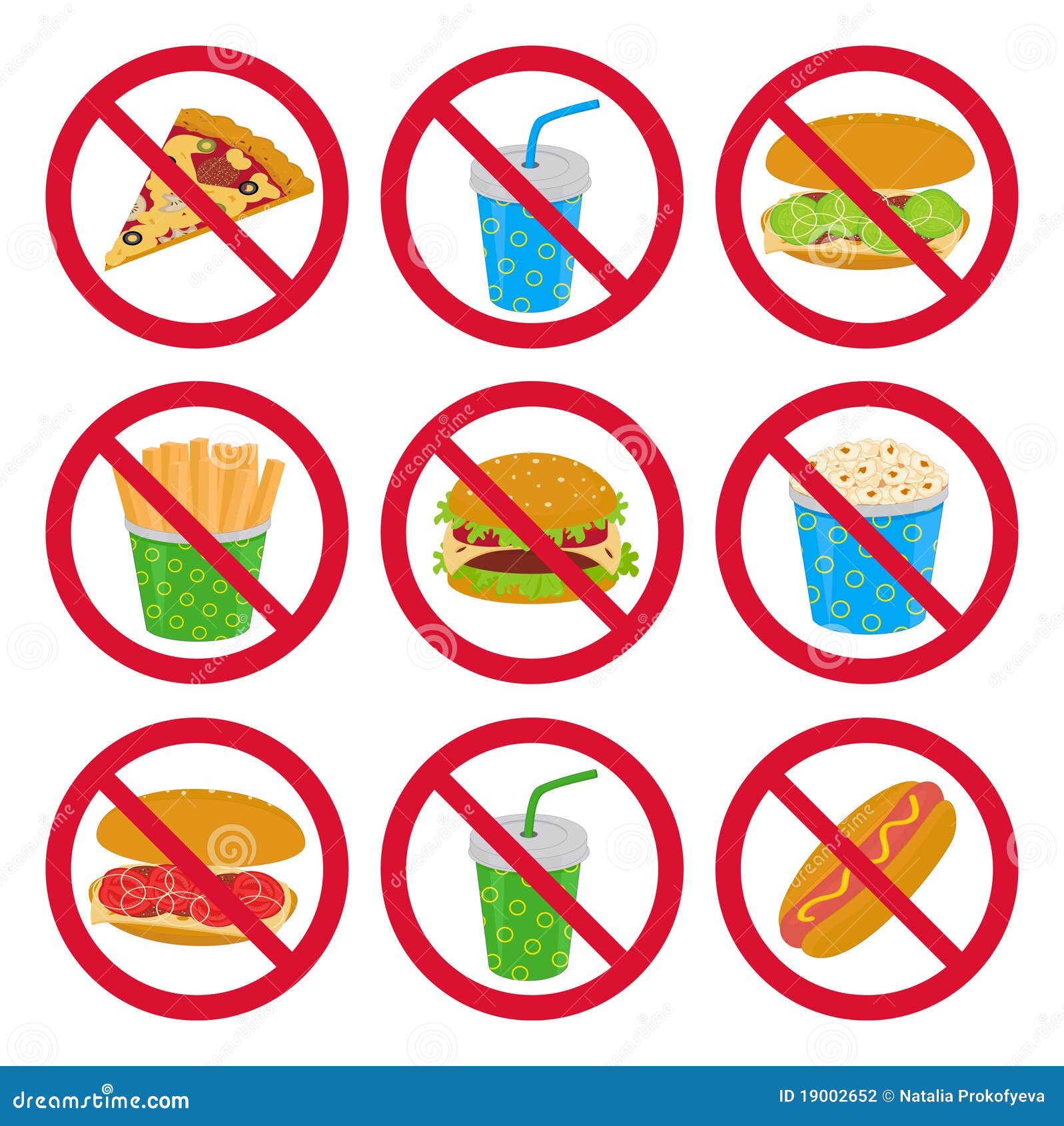 Anti-fast food signs stock vector. Illustration of pizza - 19002652