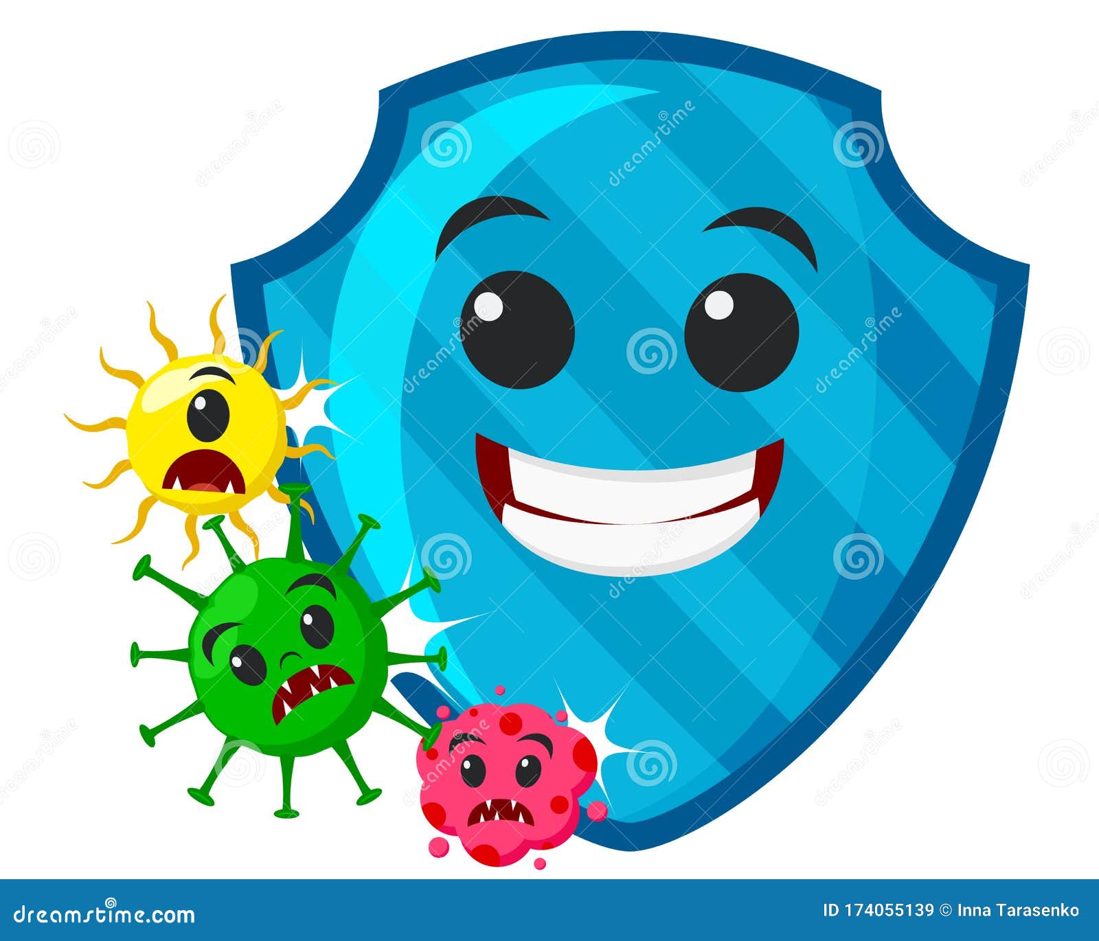 Antibacterial or Anti- Virus Shield. Shield Smiles and Sad Germs Stock ...