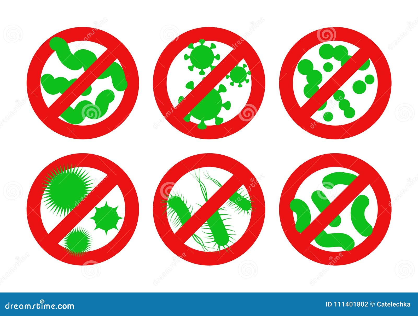 Antibacterial Sign. Stop Bacteria Red Alert Circle with Germs. Vector ...