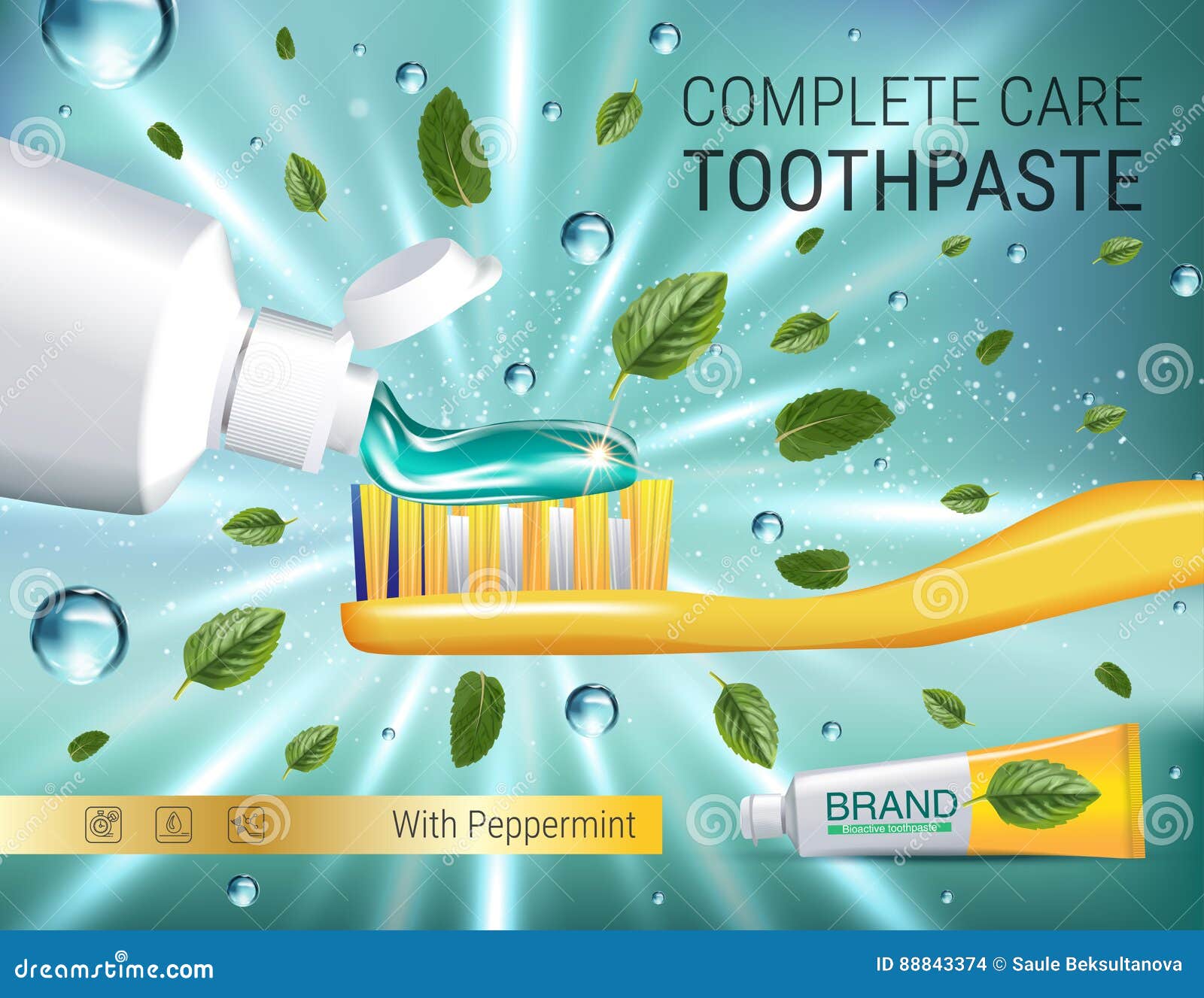 Antibacterial Toothpaste Ads. Vector 3d Illustration with Toothpaste ...