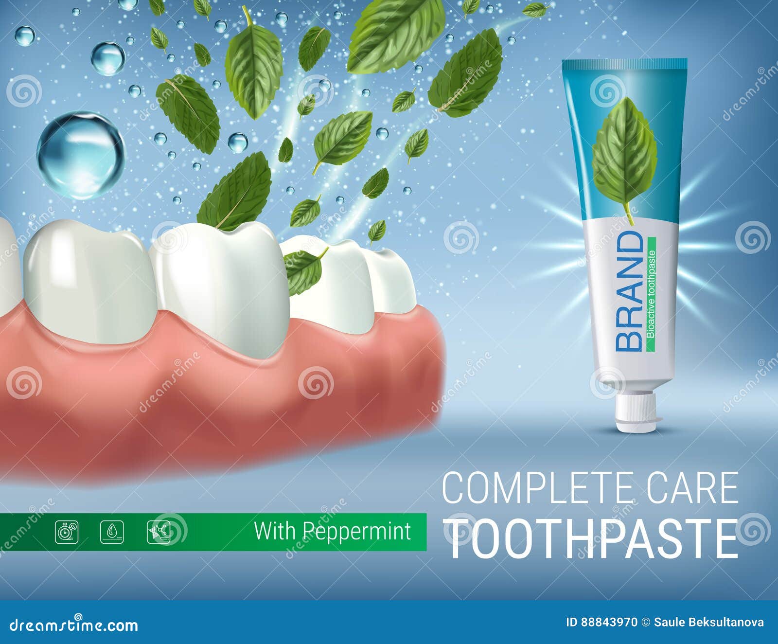 Antibacterial Toothpaste Ads. Vector 3d Illustration with Toothpaste ...