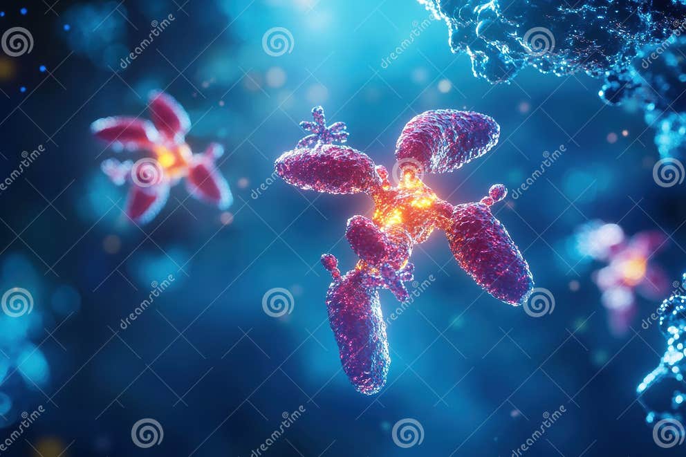 Antibodies Attacking Viruses in a Vibrant Microscopic Environment during a Cellular Response ...