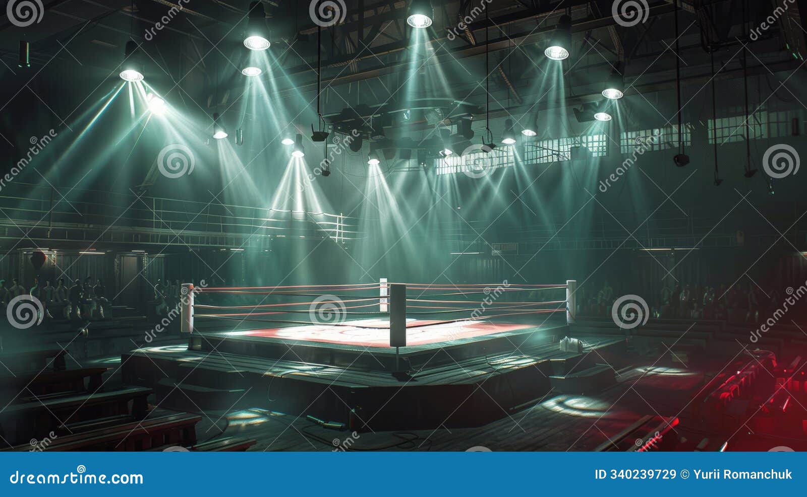 Anticipation Builds in a Dimly Lit Boxing Stadium with Spotlight on the ...