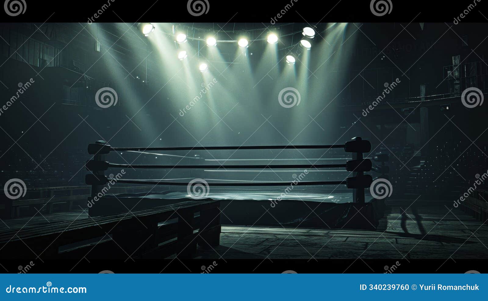 Anticipation in a Dimly Lit Boxing Stadium with Spotlight on the ...