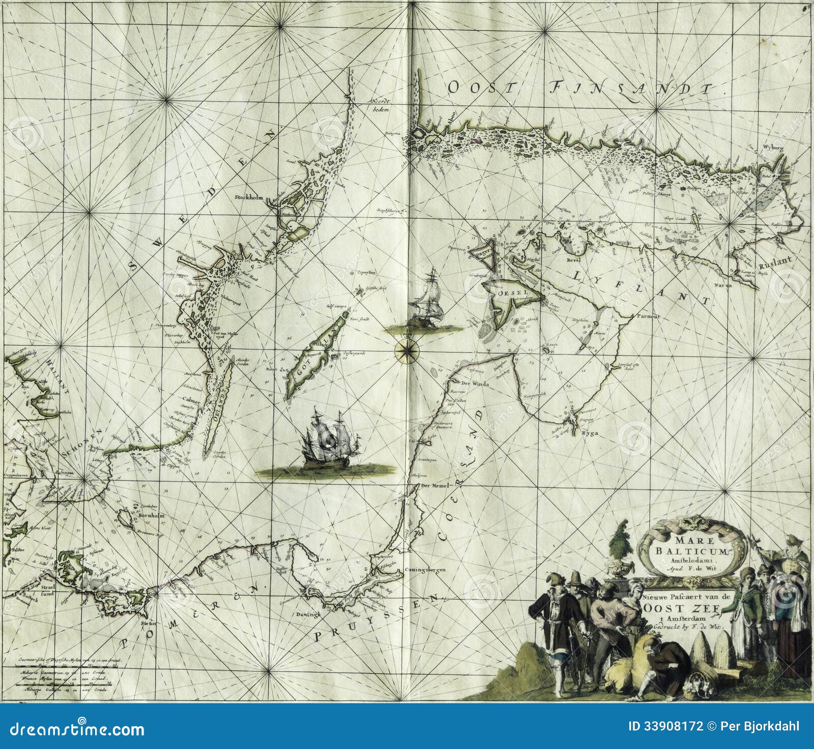 Antieke kaart Oostzee stock foto. Image of antiquiteit - 33908172