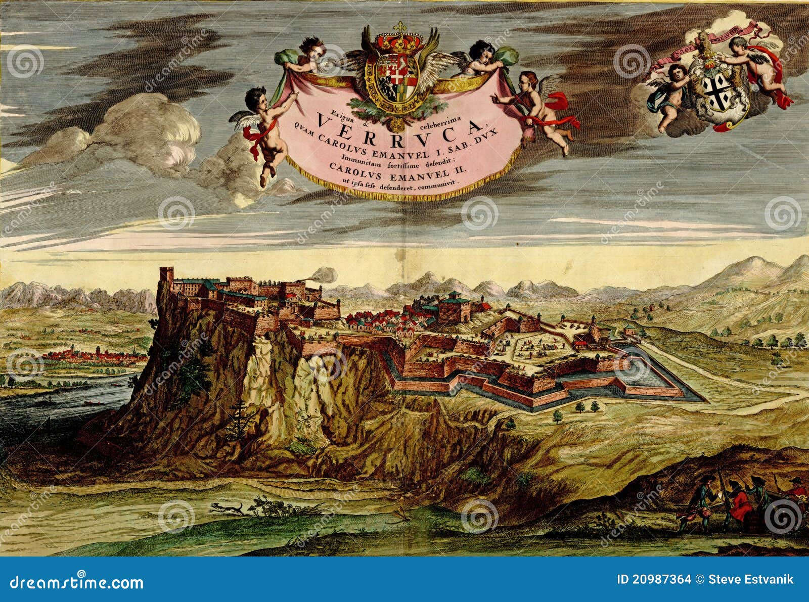 Antieke Kaart Van Bergvesting. Stock Illustratie - Illustration of ...