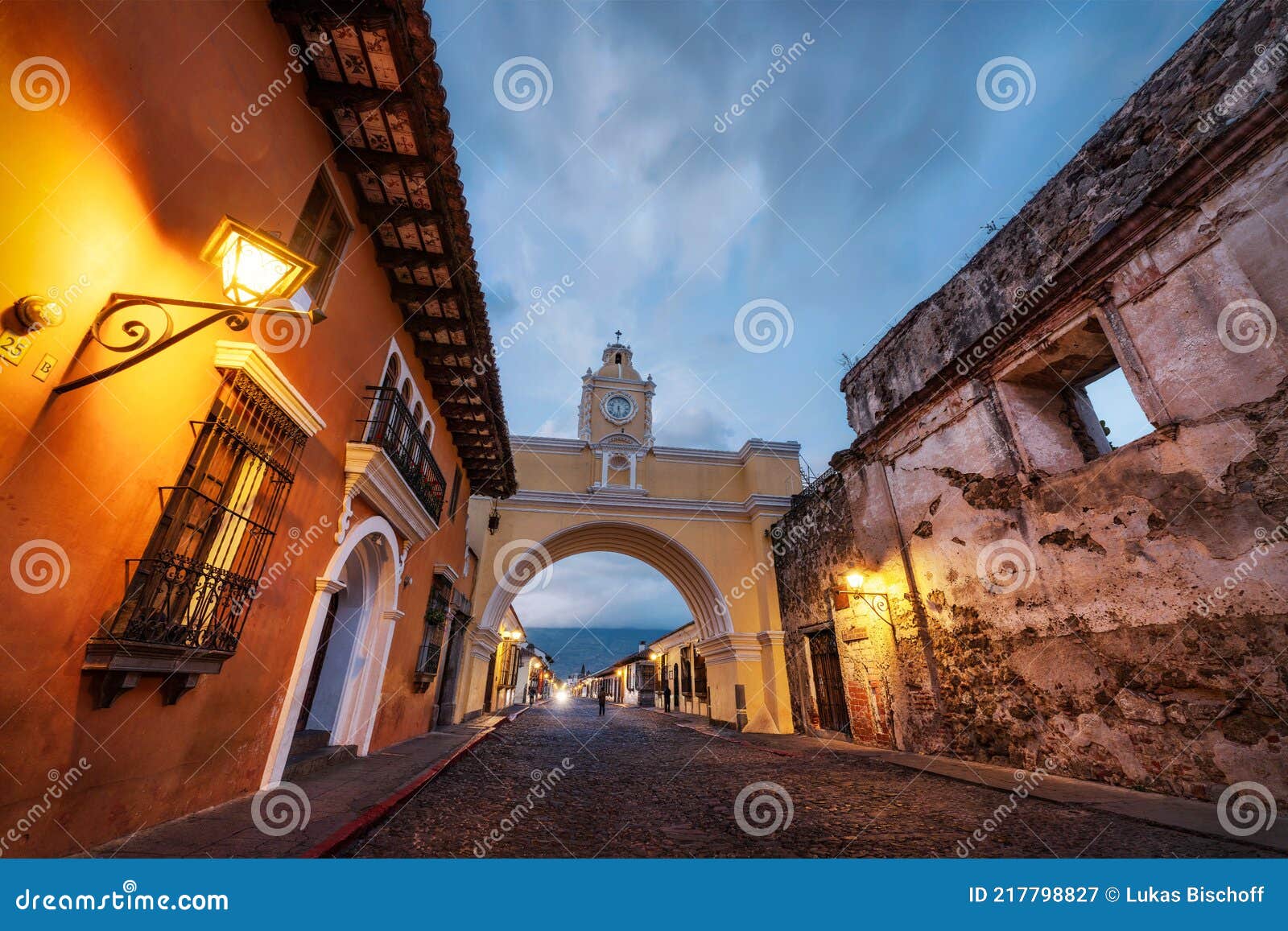 Antigua Guatemala Arch Scene during Sunset Stock Image - Image of ...