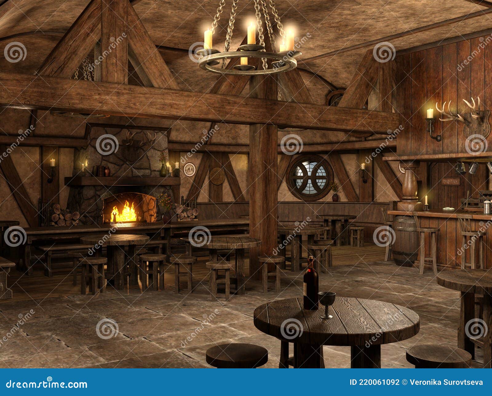 Antiguo Interior Medieval Taberna Stock de ilustración - Ilustración de ...