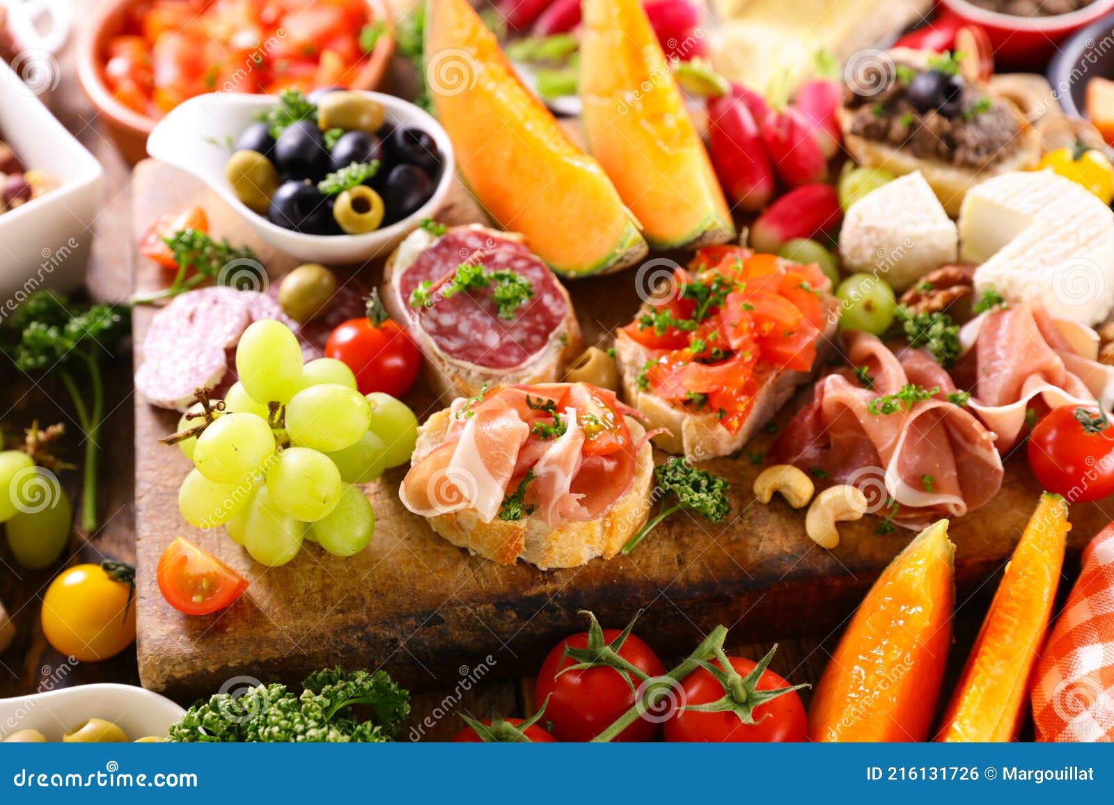 Assorted of buffet food stock photo. Image of olive - 216131726