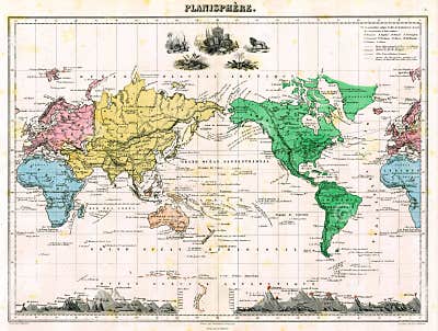 Antique 1870 World Map stock illustration. Illustration of vintage - 881734