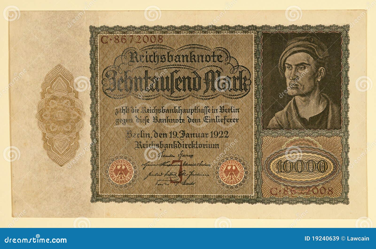 Antique 1922 German Y 10000 Deutsche Mark Stock Image - Image of ...