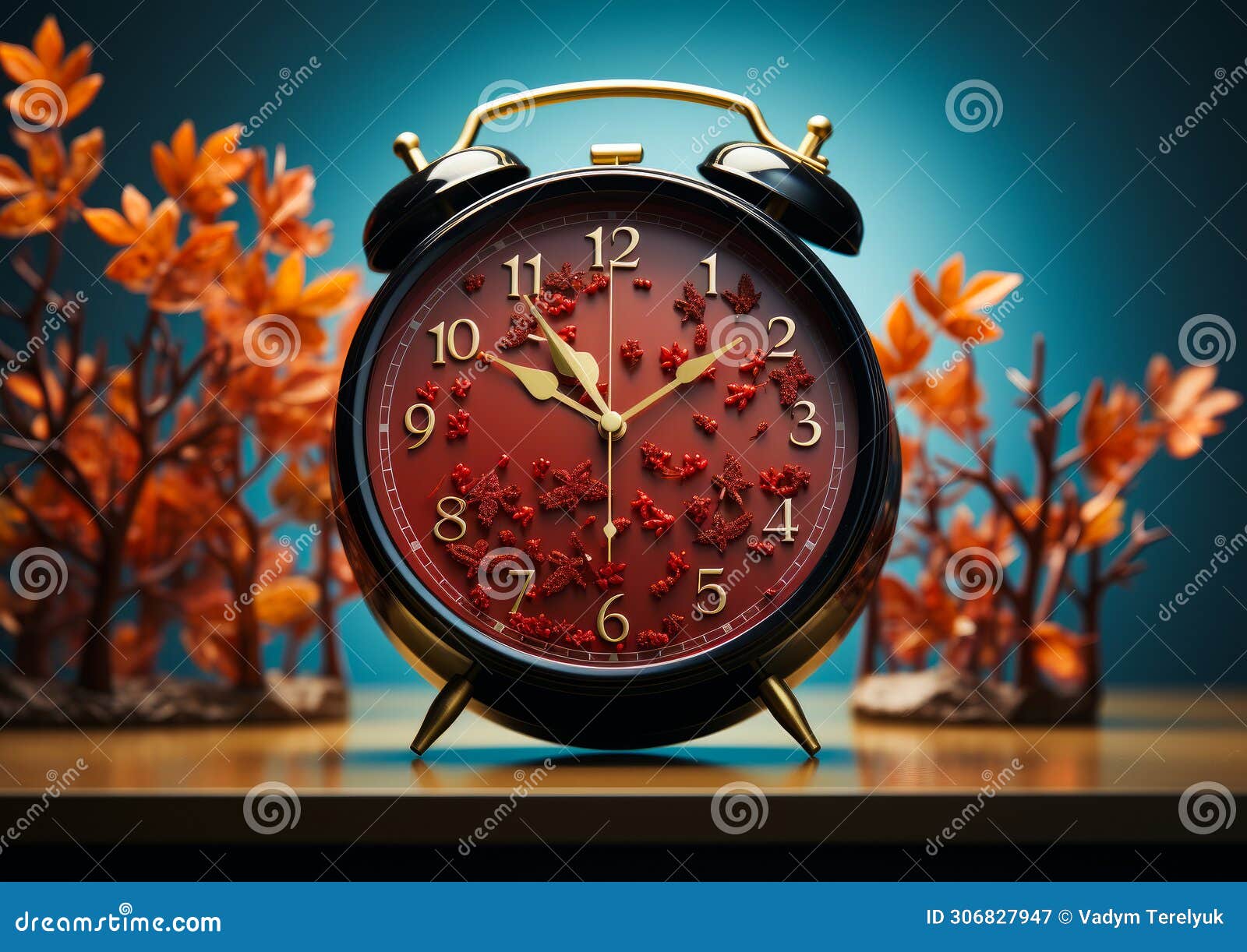 An Antique Alarm Clock Resting on a Rustic Wooden Table Stock Image ...