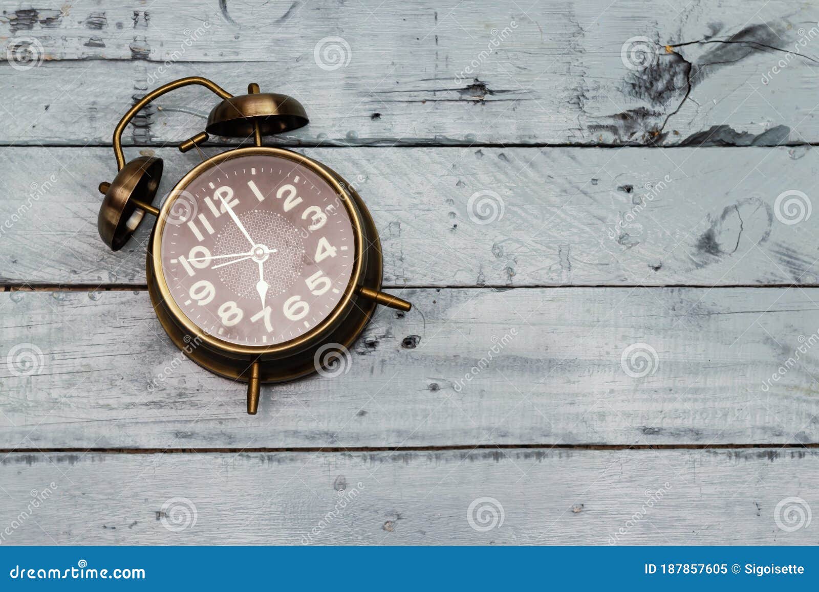 Antique Alarm 7 O` Clock on Wood Table Stock Image - Image of business ...