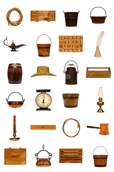 Antique Americana Old Objects Collection Isolated Stock Photo - Image ...