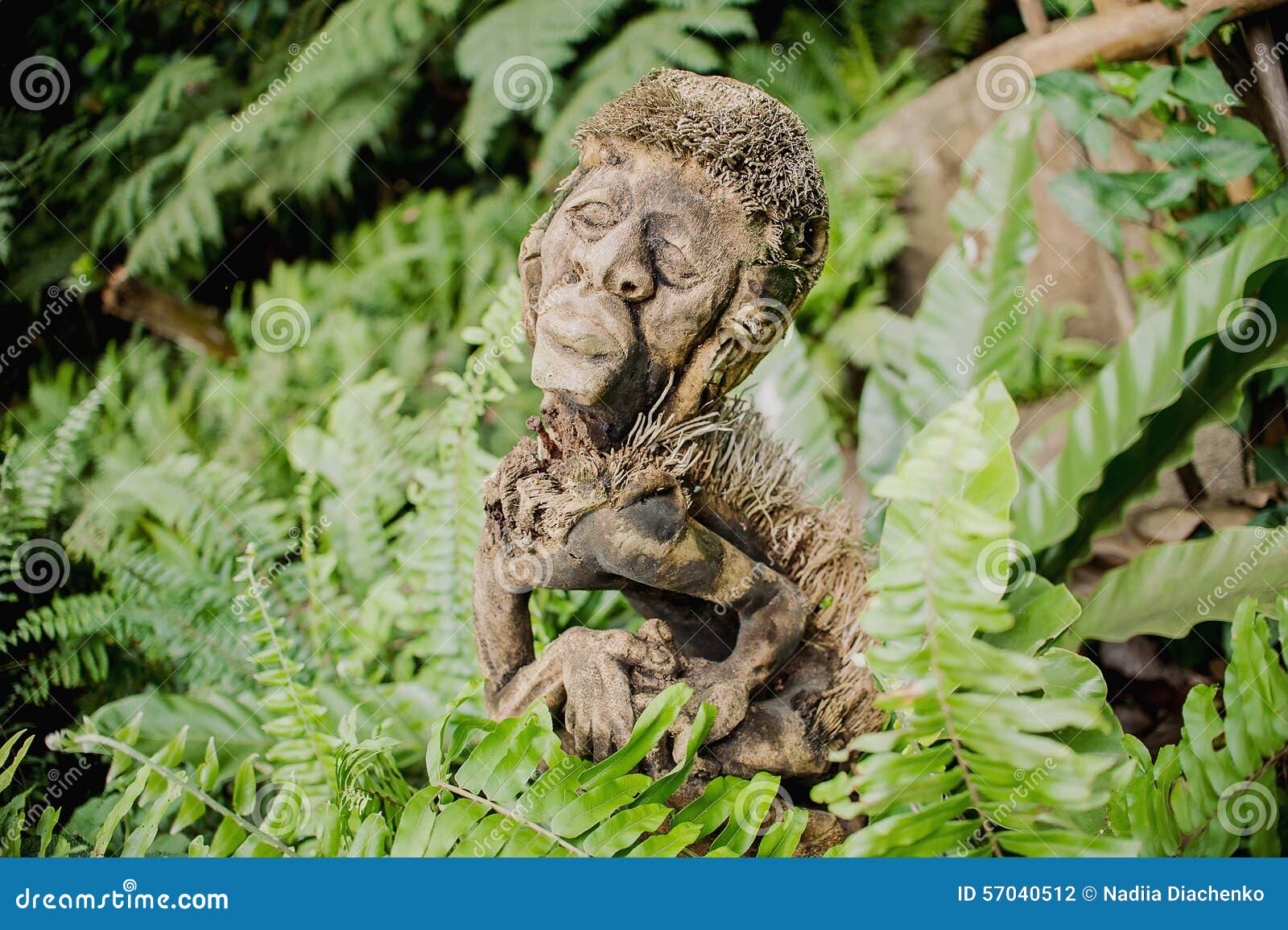 Antique Ancient Statue with Moss Stock Photo - Image of fern, rock ...