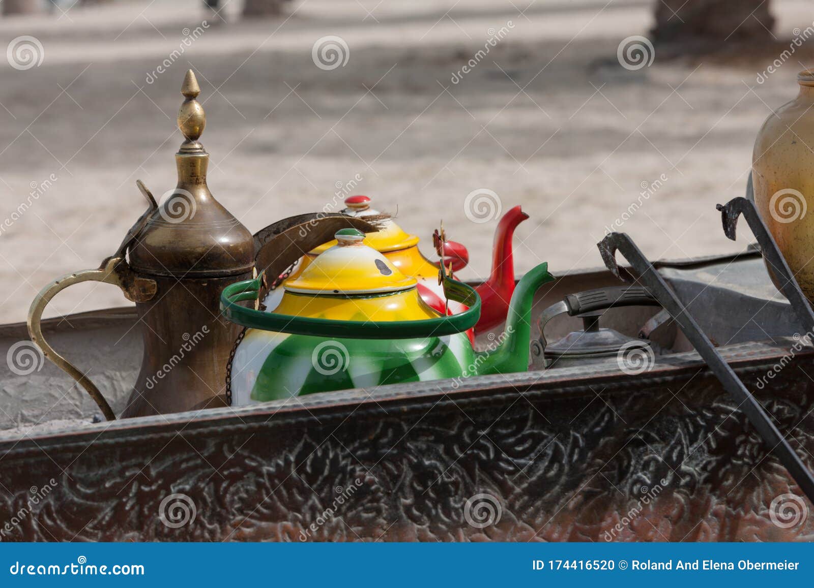 Antique Arabic tea pots stock photo. Image of portrait - 174416520