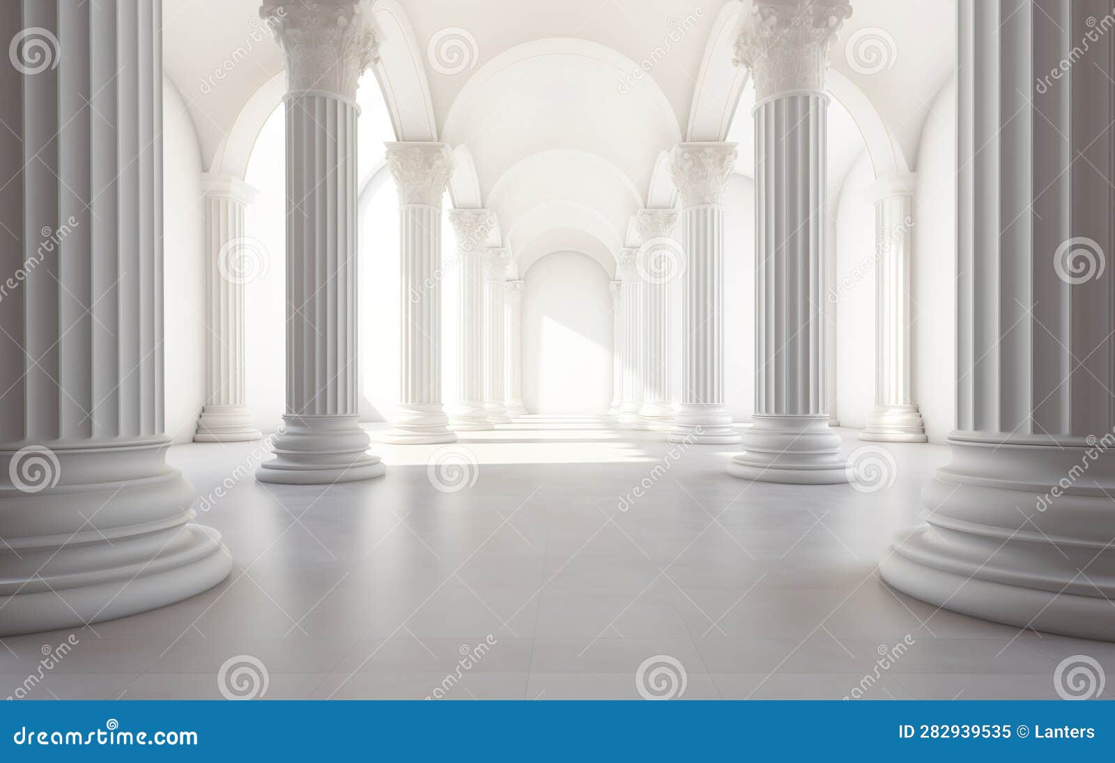 Antique Architectural White Panorama with Shadow from Columns. Arched ...