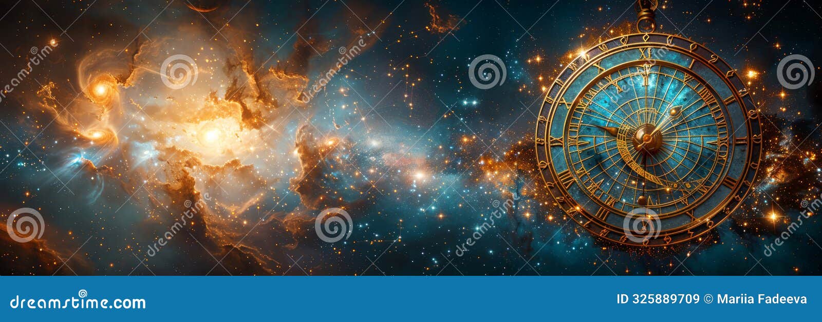 Antique Astrological Clock with Celestial Background Depicting Space ...