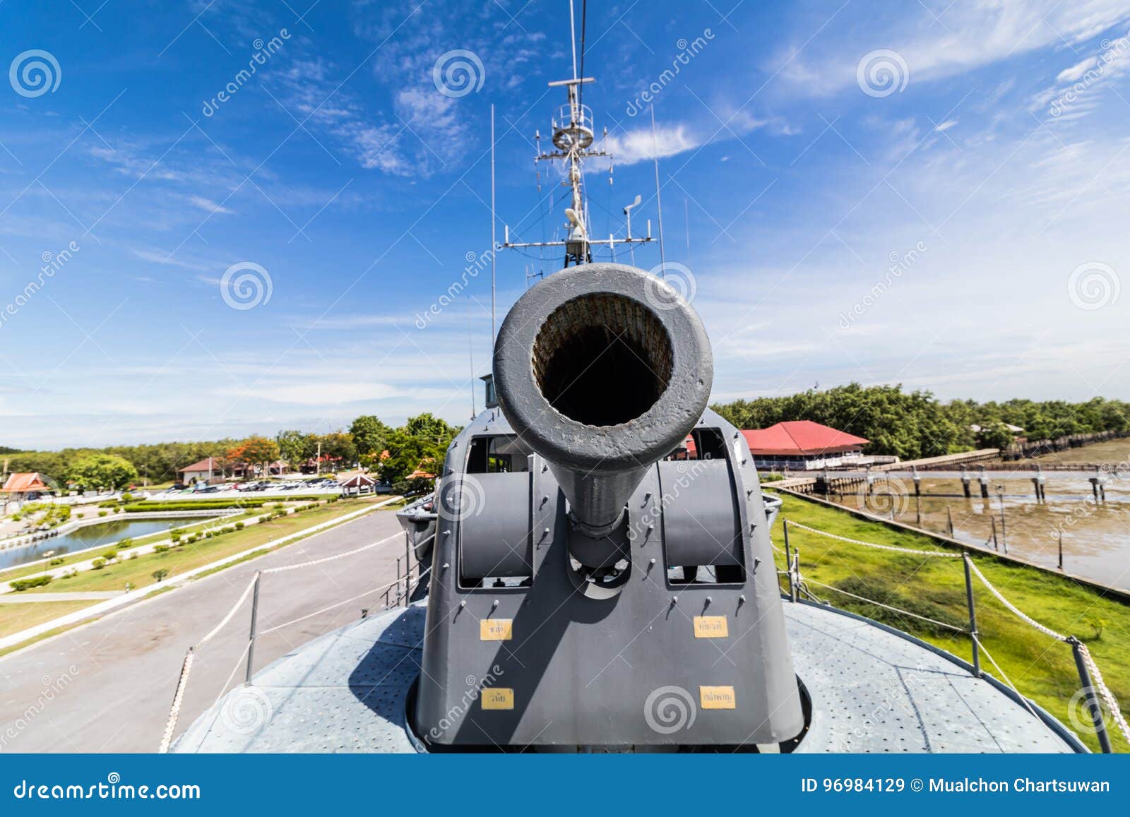 Antique Battle Ship Cannon with Blue Sky Stock Image - Image of ...