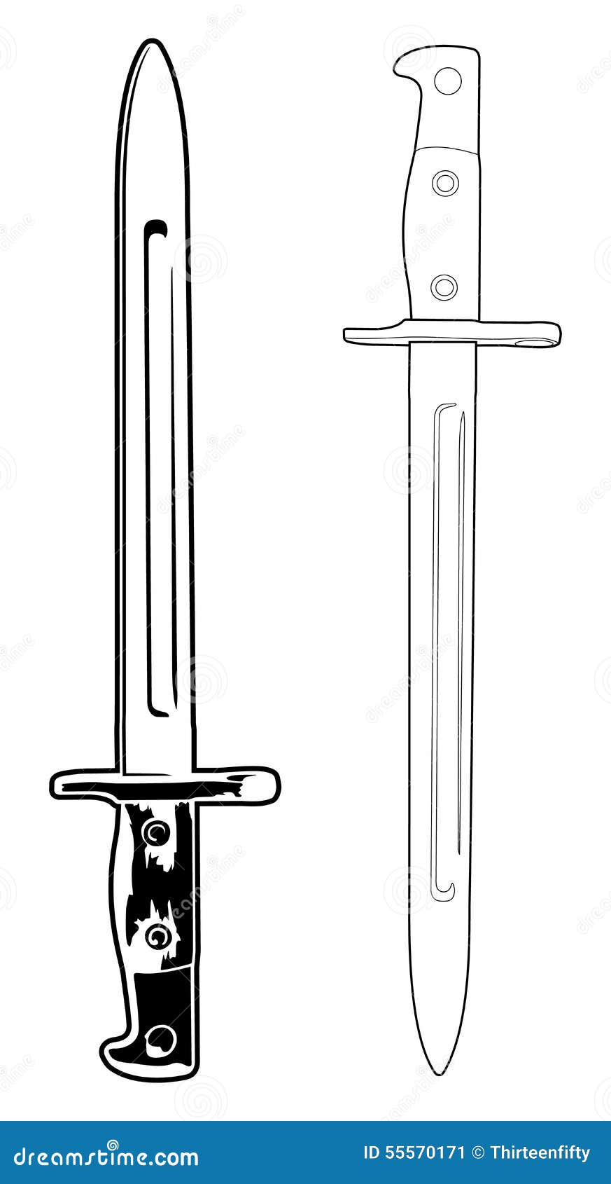 Antique Bayonet Black and White Cartoon Weapon Vector Graphic ...