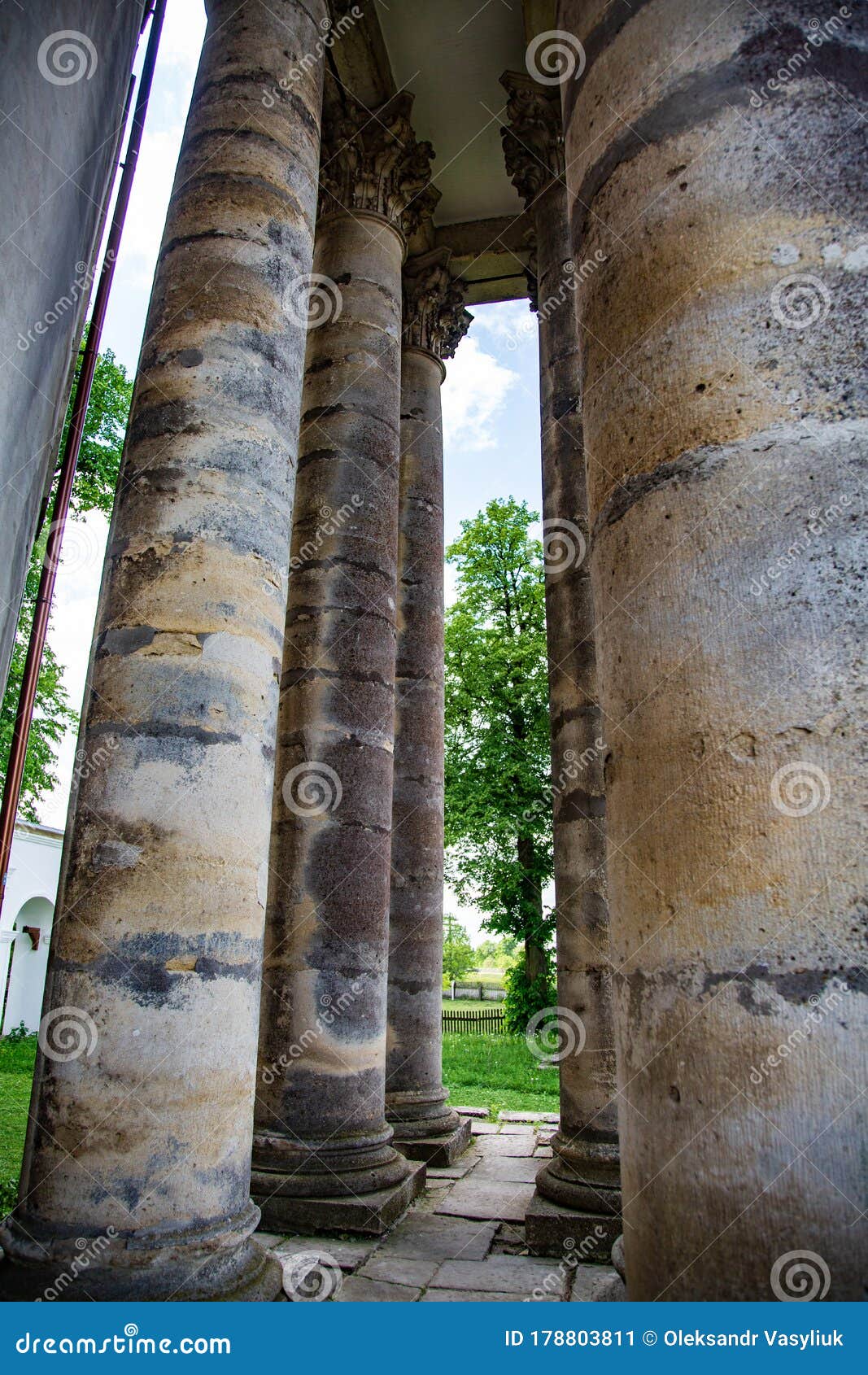 Antique Beautiful Tall Columns with Uneven Coverage in the Summer in ...