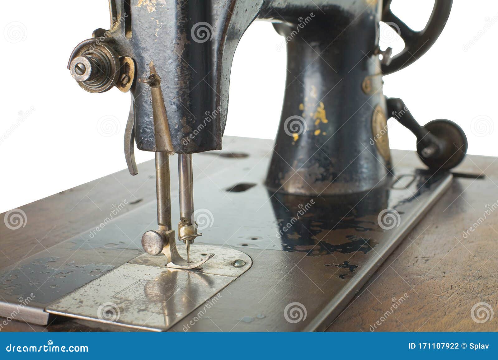 Antique Black Sewing Machine Isolated on White Stock Photo - Image of ...