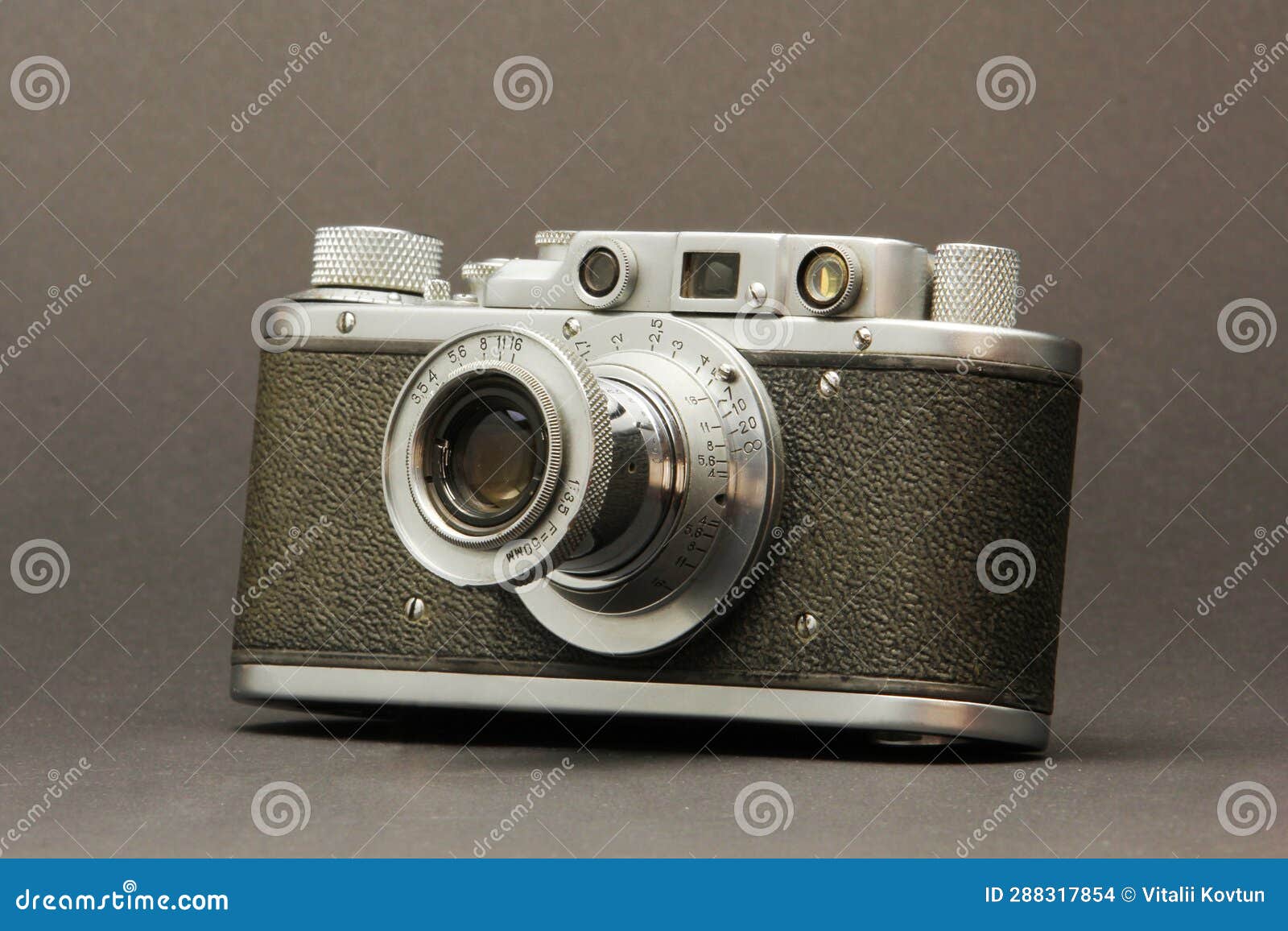 Antique Black Silver Camera on a Grey Background Stock Photo - Image of ...