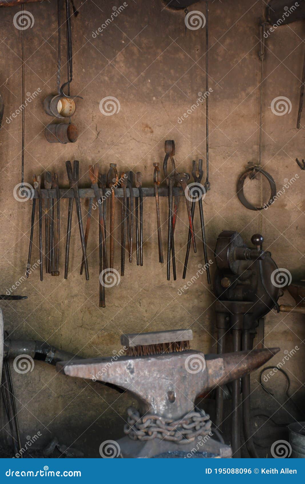 A Display of Antique Blacksmith Tools with Old Anvil Stock Photo ...