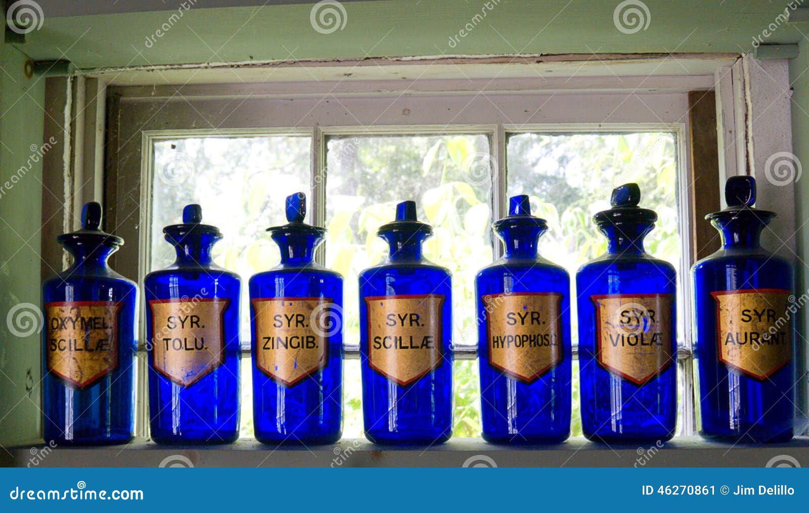 Antique Blue Apothecary Bottles Stock Image - Image of storage ...