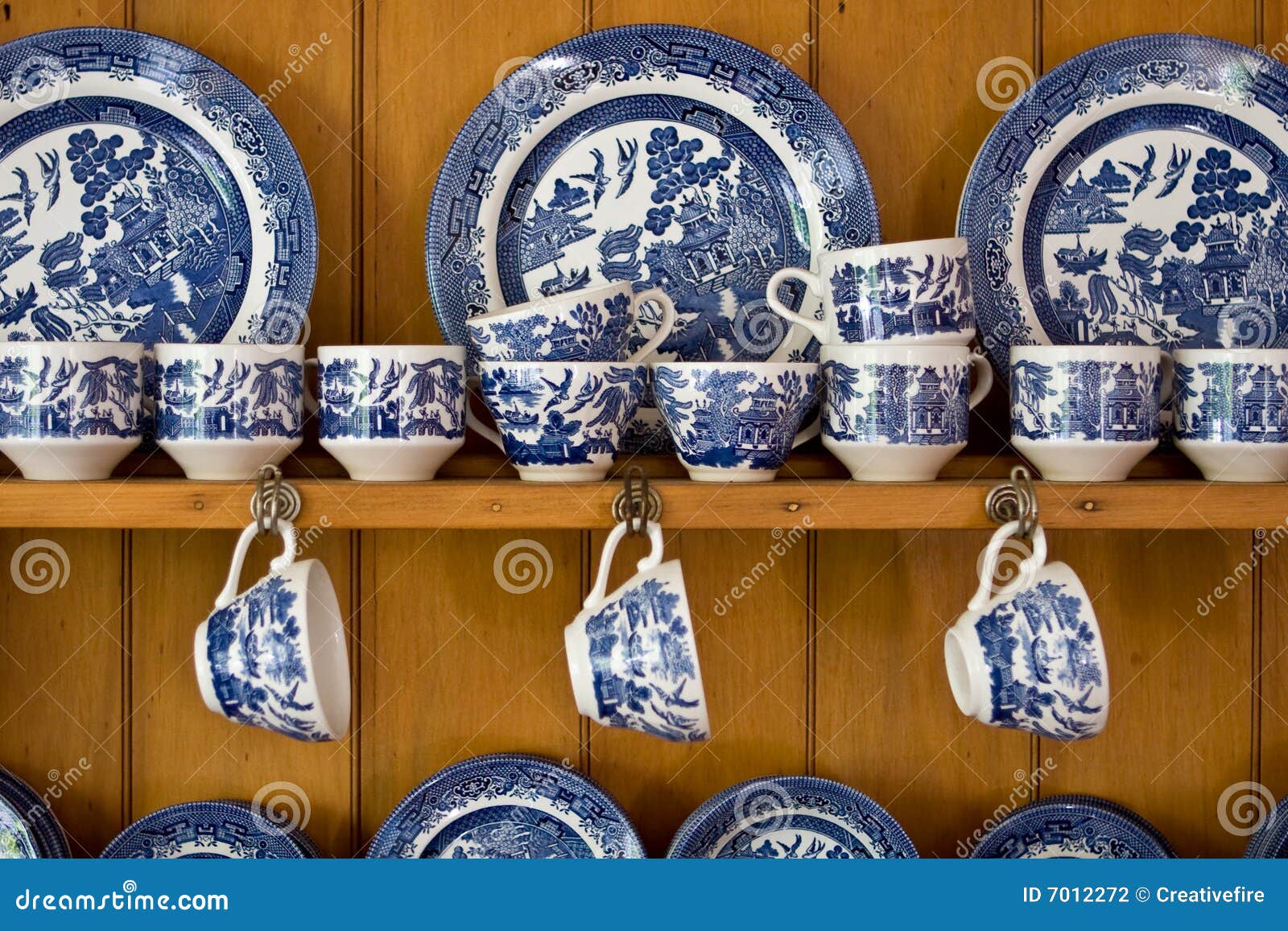 Antique Blue China on Sideboard Stock Photo - Image of collection, blue ...