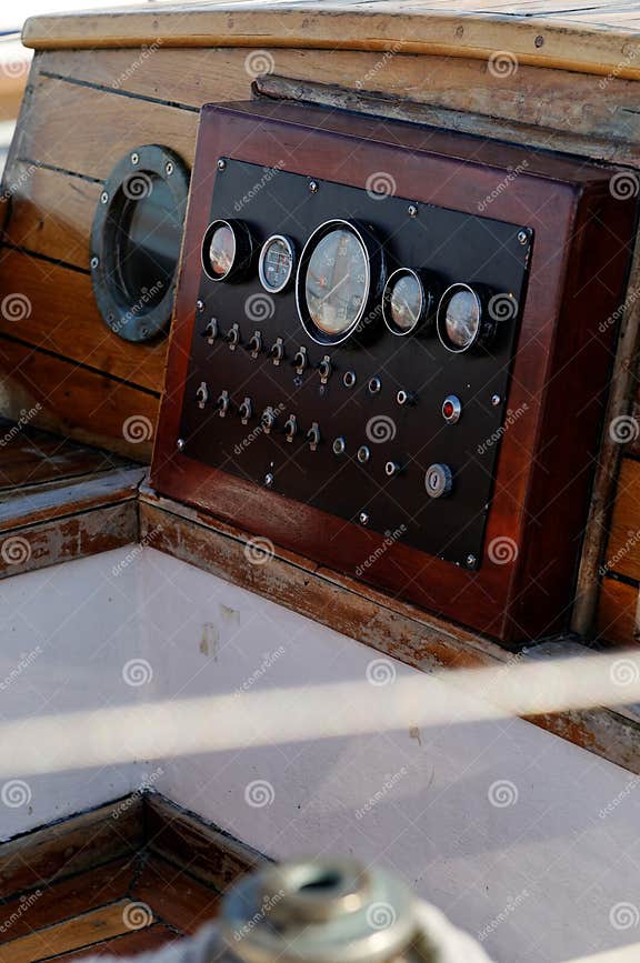Antique Boat Instrument Panel Stock Photo - Image of porthole, gauges ...