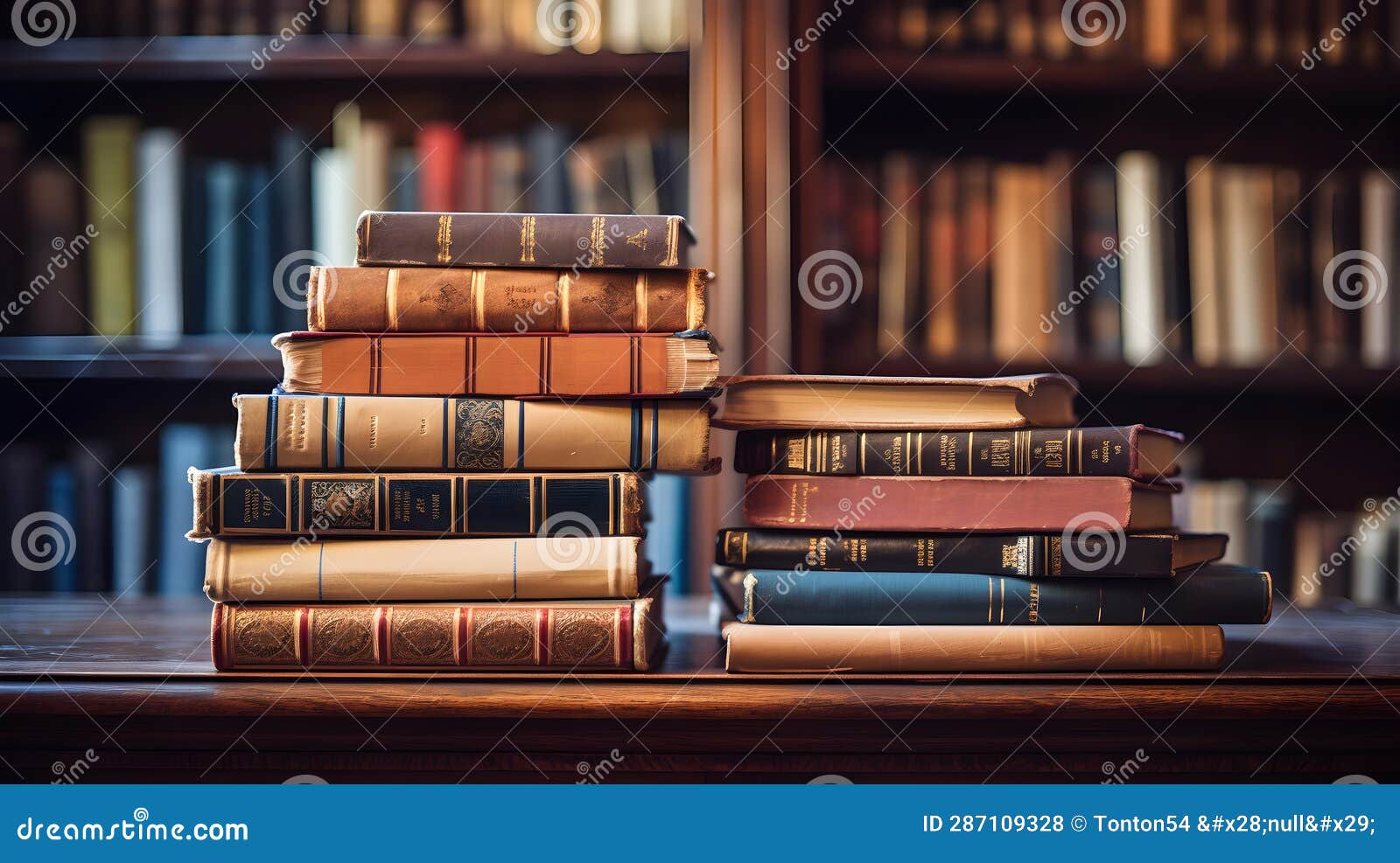 Antique Book Stack with Reading Individual Stock Illustration ...