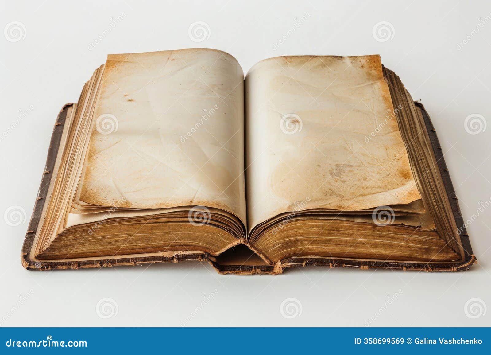 Antique Book with Yellowed Pages and Worn Cover Resting Open on Plain ...