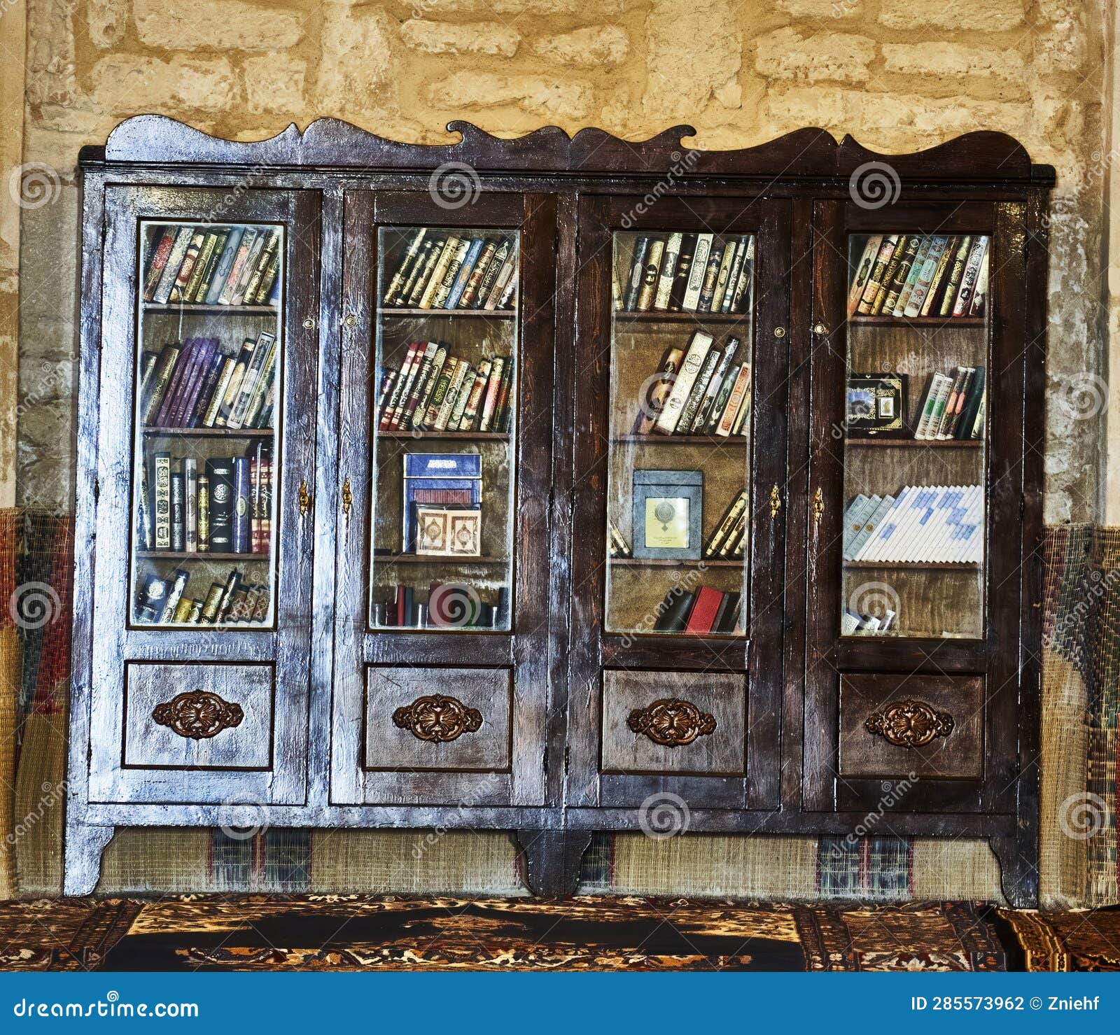 Antique Bookcase with Religious Books in a Mosque in Tunisia Stock ...