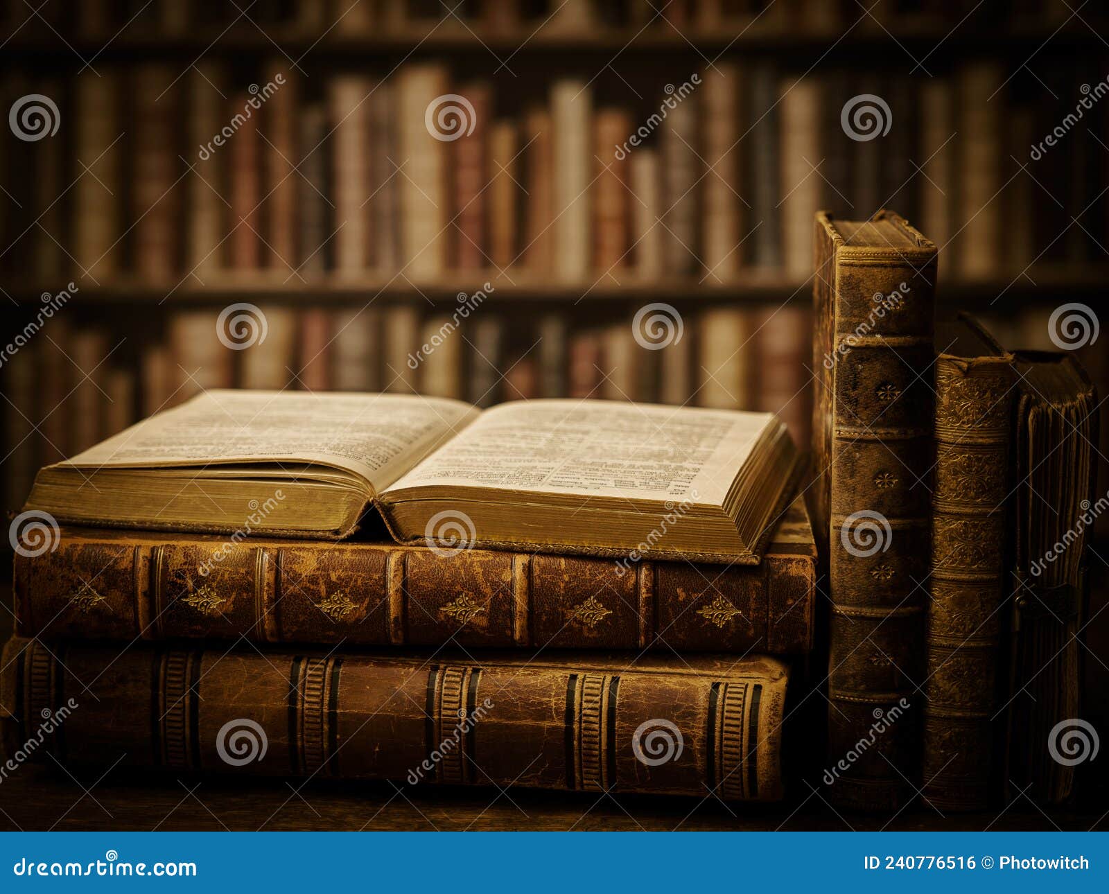 Antique Books in Dark Vintage Library Stock Photo - Image of vintage ...