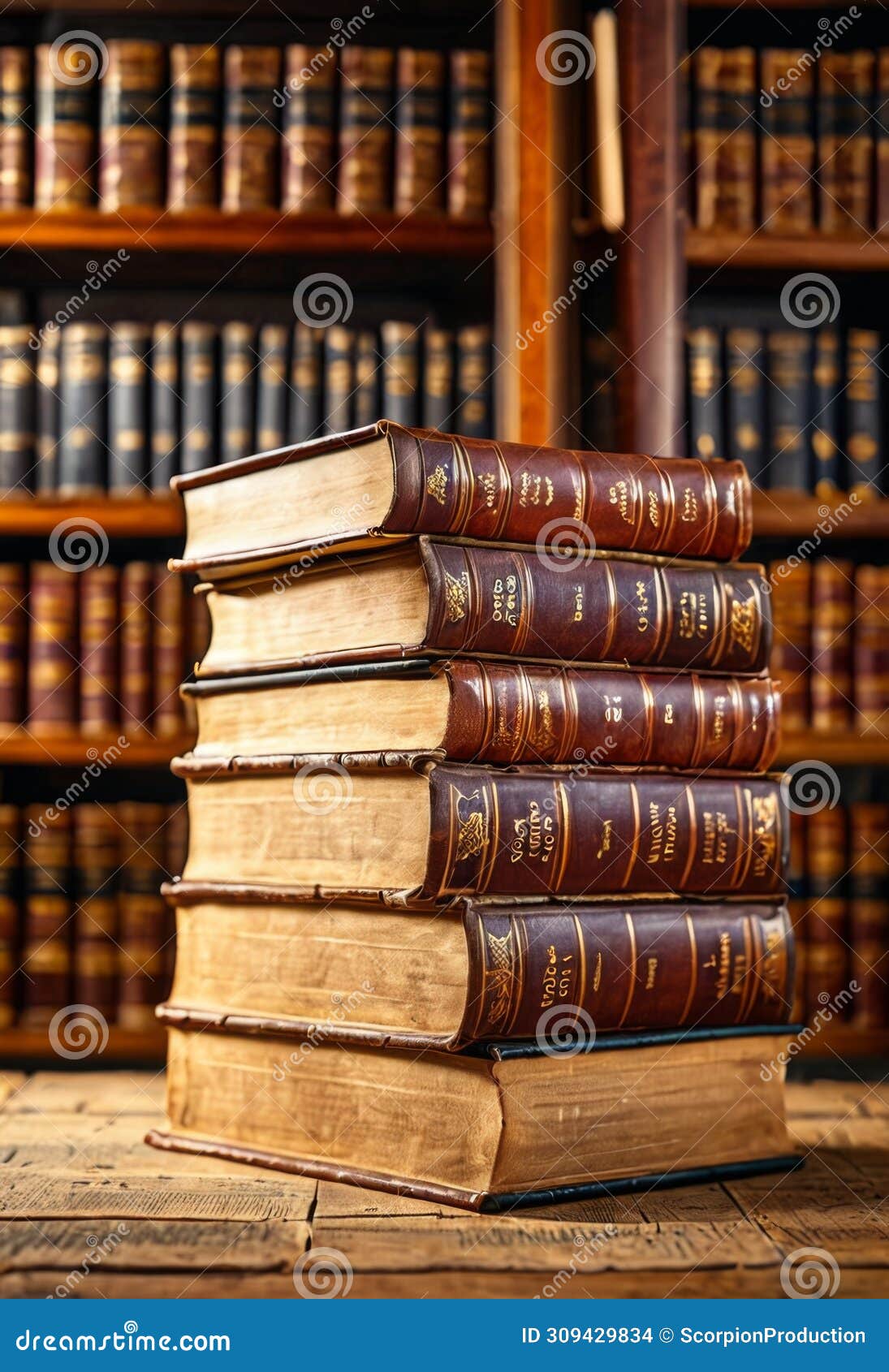 Antique Books Stack in Library Stock Photo - Image of education ...
