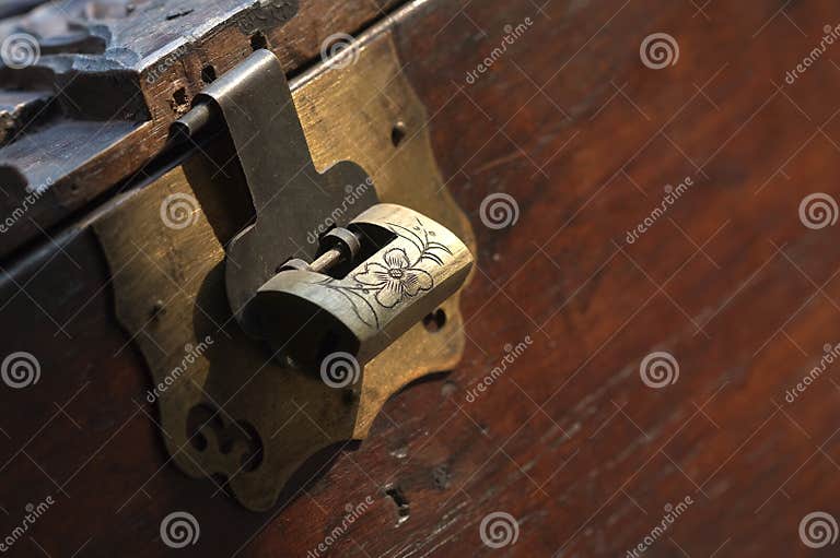 Antique box and lock stock image. Image of brass, close - 16378173