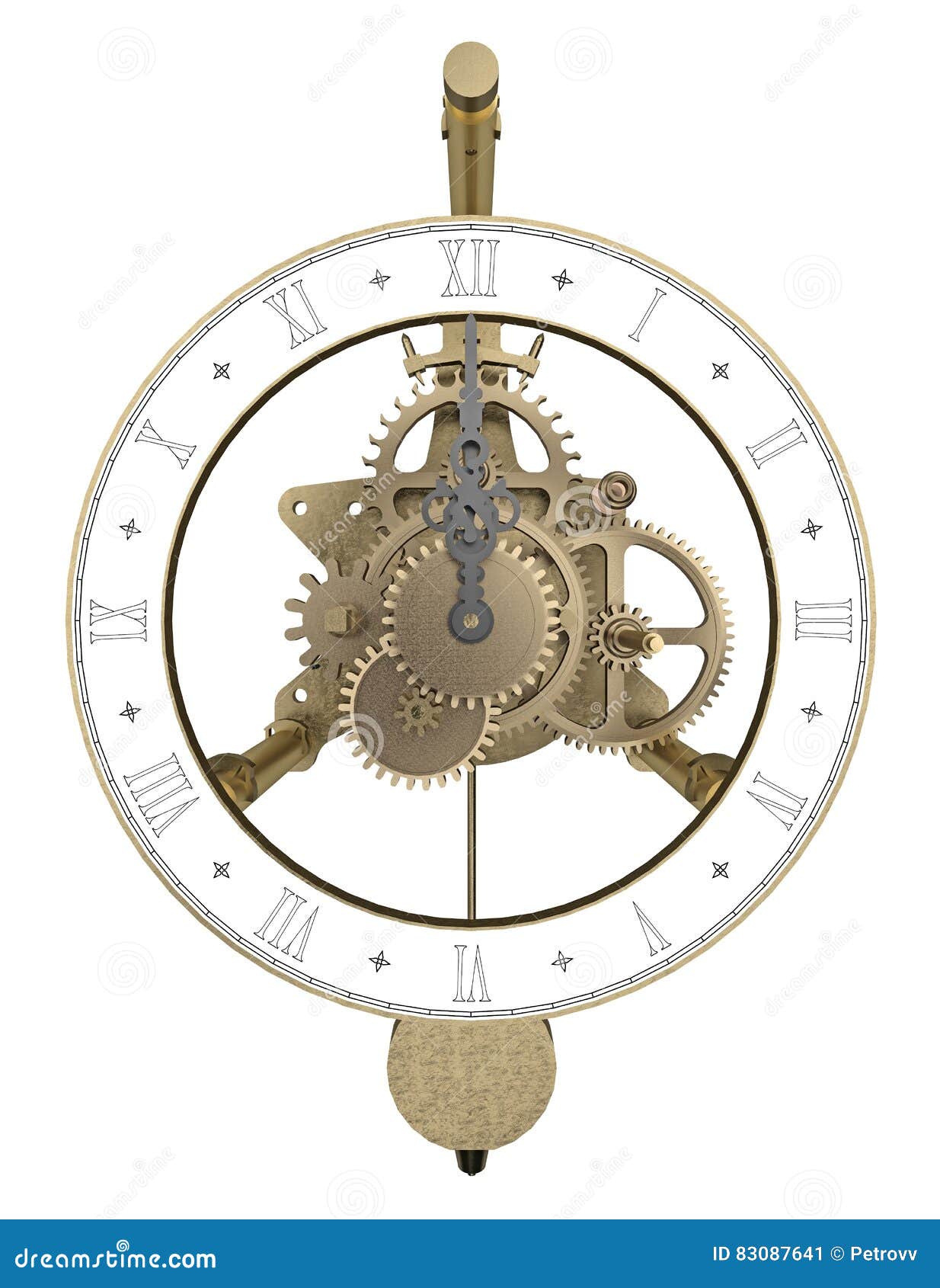 Antique Brass Clock 3d Rendering Stock Illustration - Illustration of ...