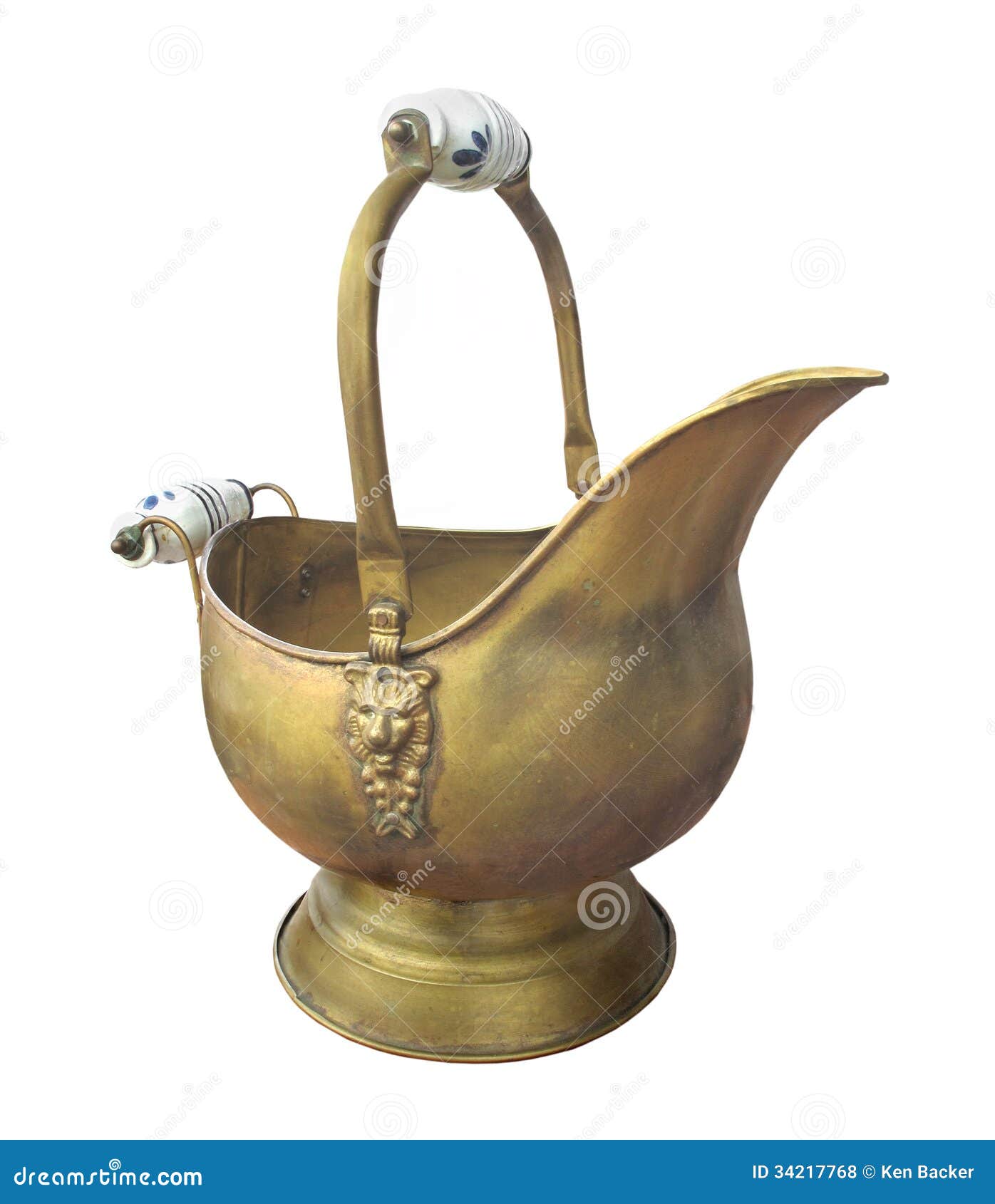 Antique Brass Coal Scuttle Isolated. Stock Photo - Image of brass ...