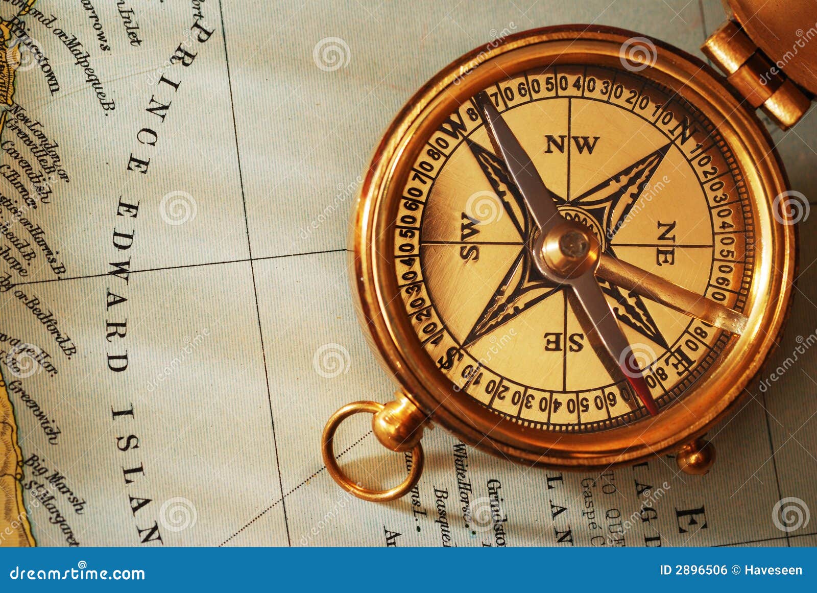 Antique brass compass stock photo. Image of east, plan - 2896506