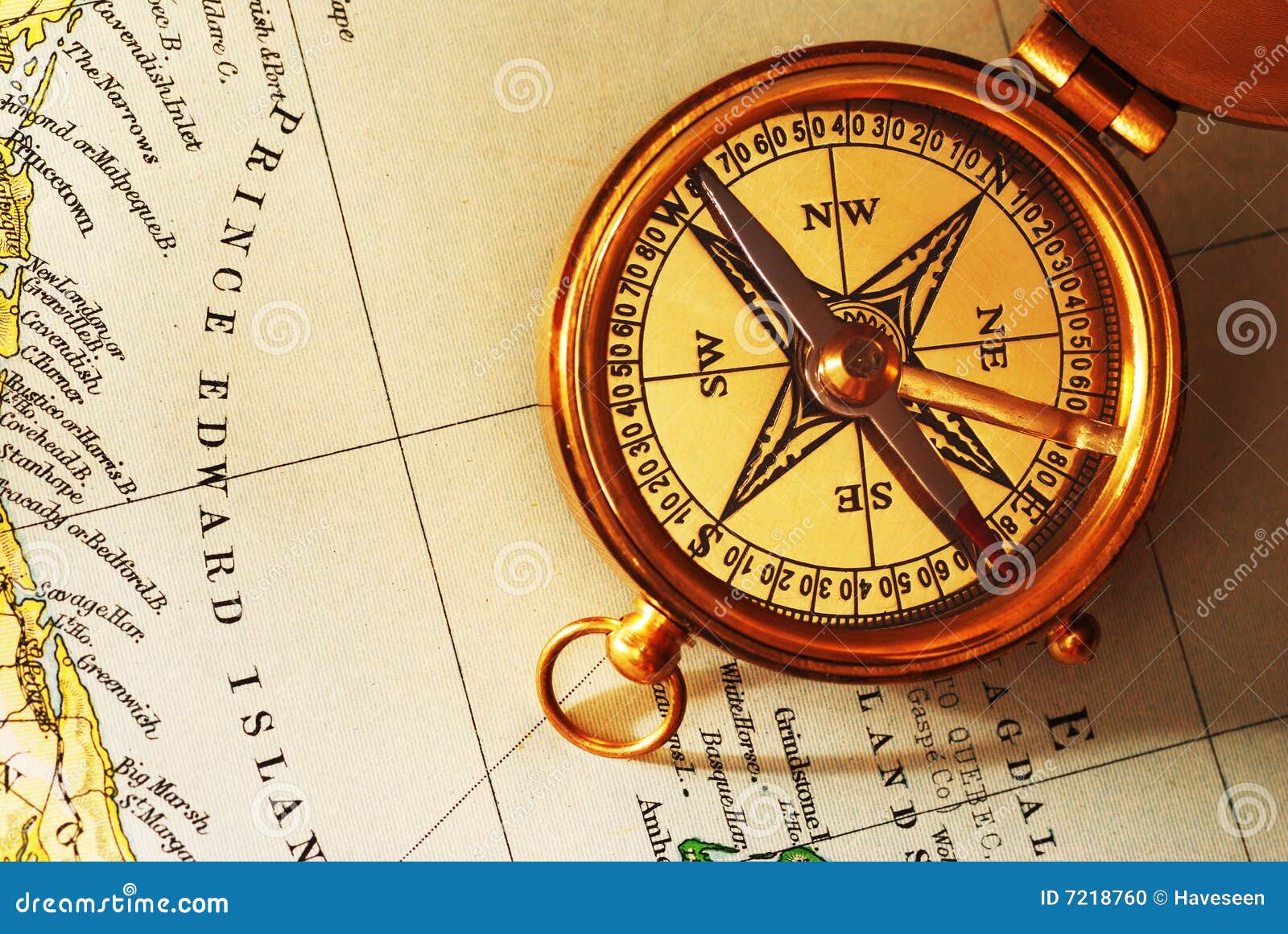 Antique Brass Compass Over Old Canadian Map Stock Photo - Image of ...