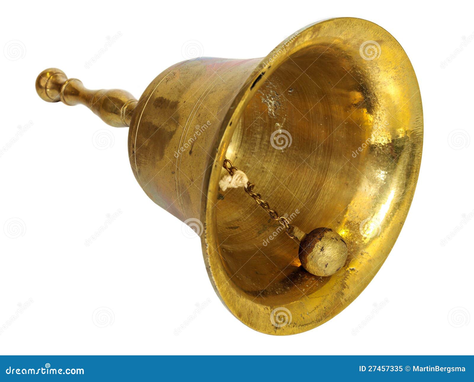 Antique Brass Hand Bell Isolated on White Stock Image - Image of ...