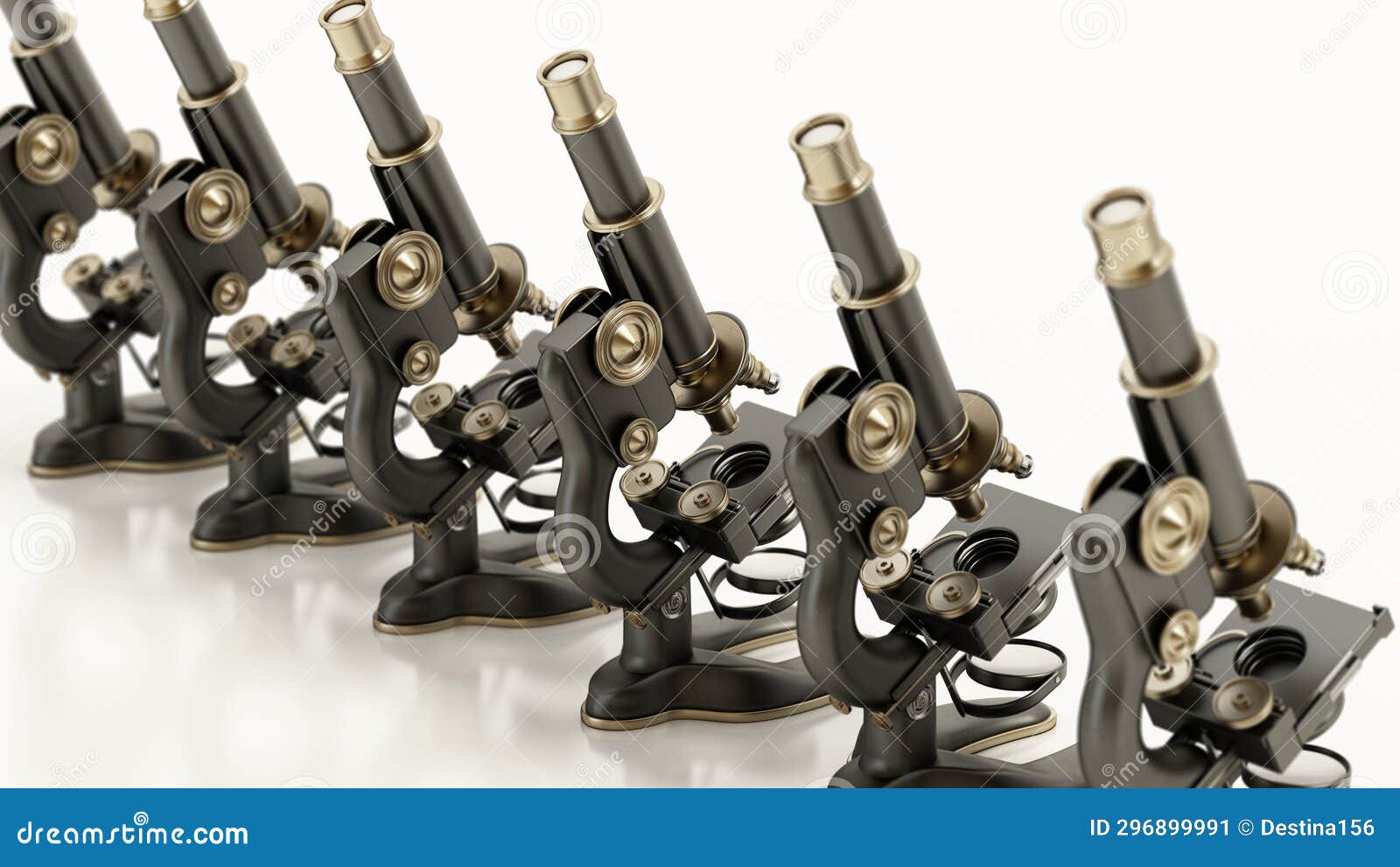 Antique Brass And Iron Microscopes Isolated On White Background. 3D ...
