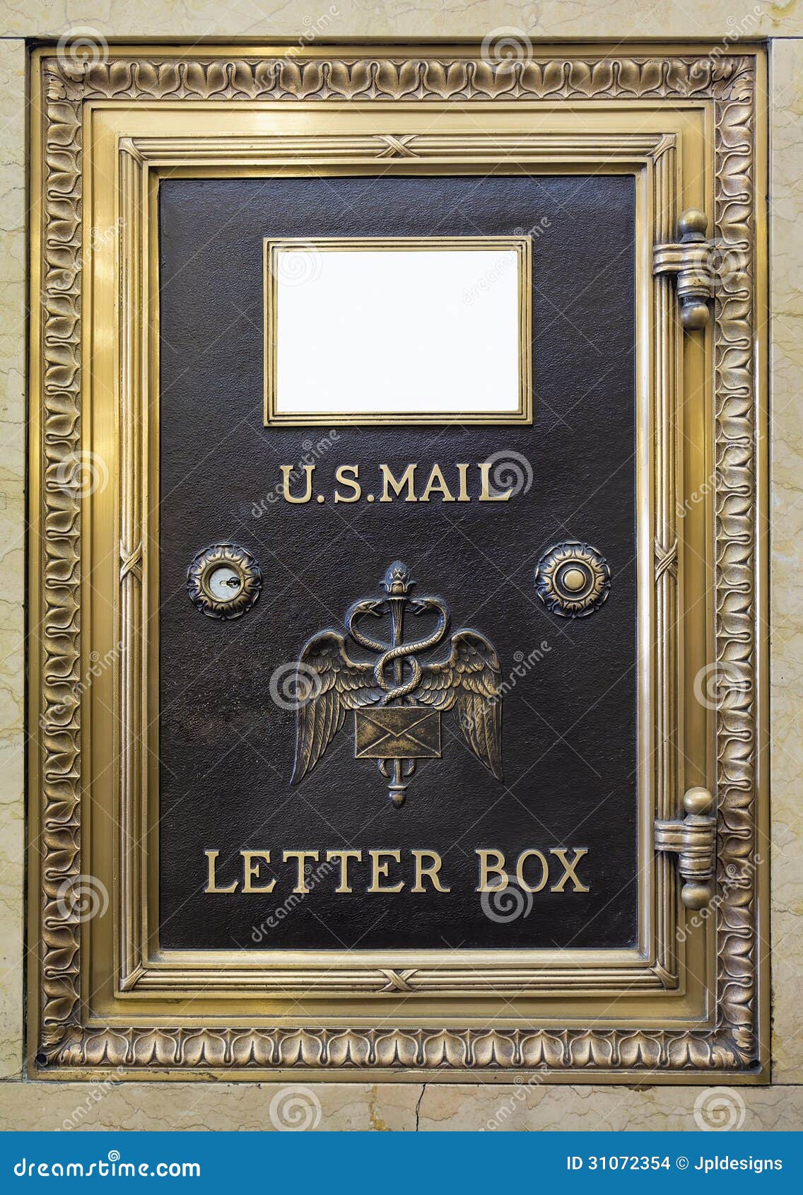Antique Brass US Mail Letter Box Stock Photo - Image of snake, symbol ...
