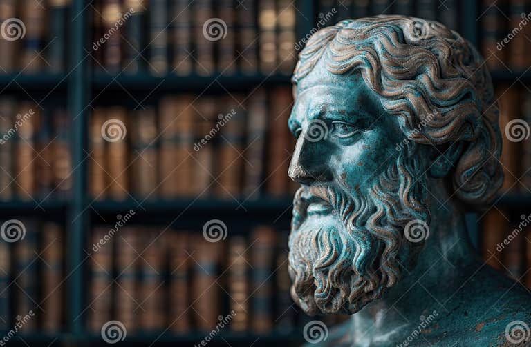 Antique Bronze Bust in a Library Stock Illustration - Illustration of ...