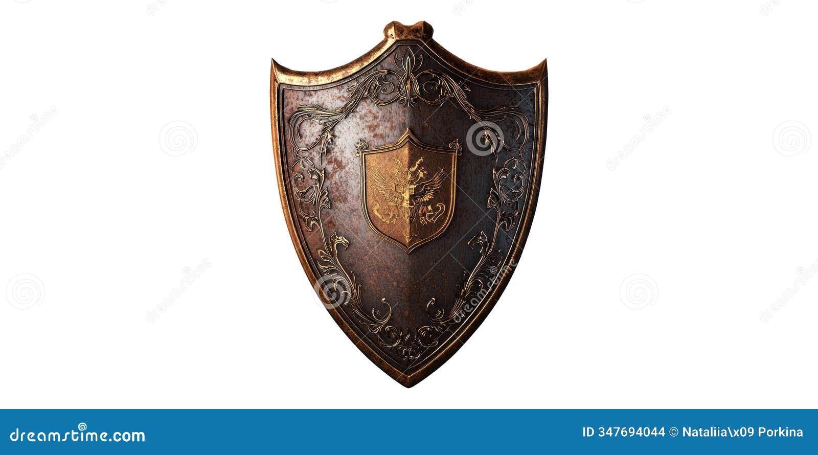Antique Bronze Shield with Engraved Details Isolated on Transparent ...